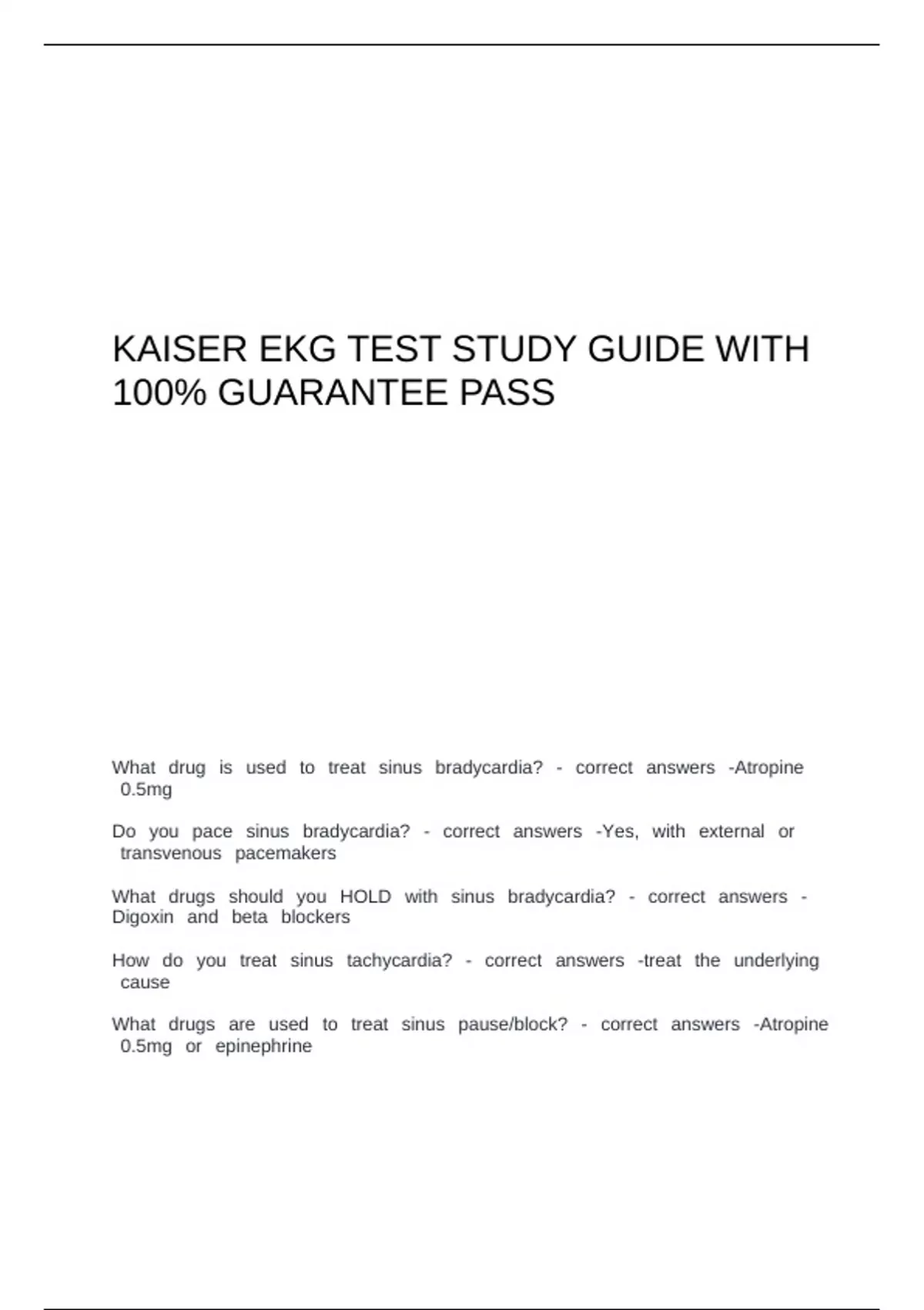 KAISER EKG TEST STUDY GUIDE - KAISER EKG - Stuvia US