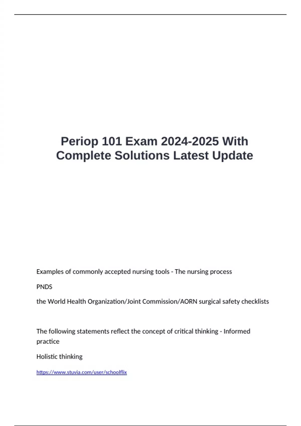 Periop 101 Exam With Complete Solutions Latest Update - Pnd 101 - Stuvia US
