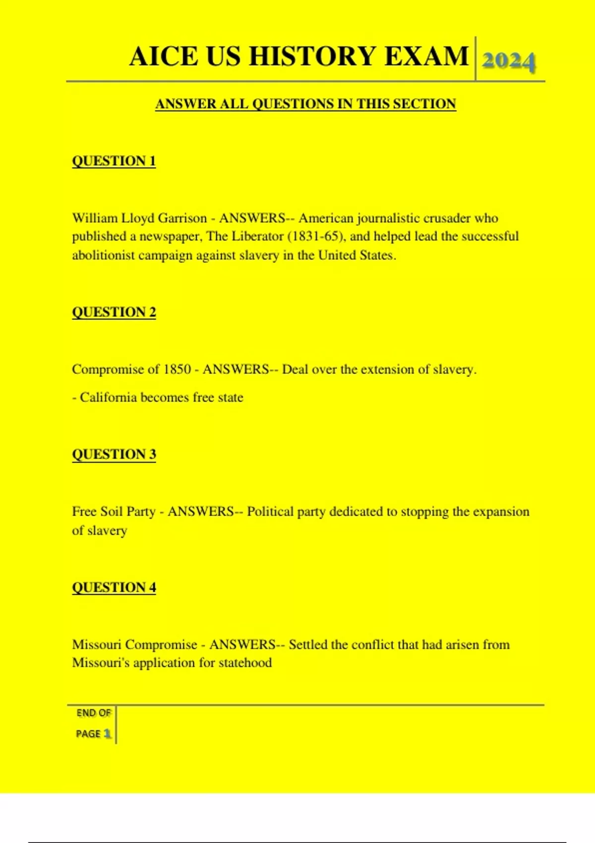 AICE US HISTORY EXAM QUESTIONS AND ANSWERS 2025 - AICE US HISTORY ...