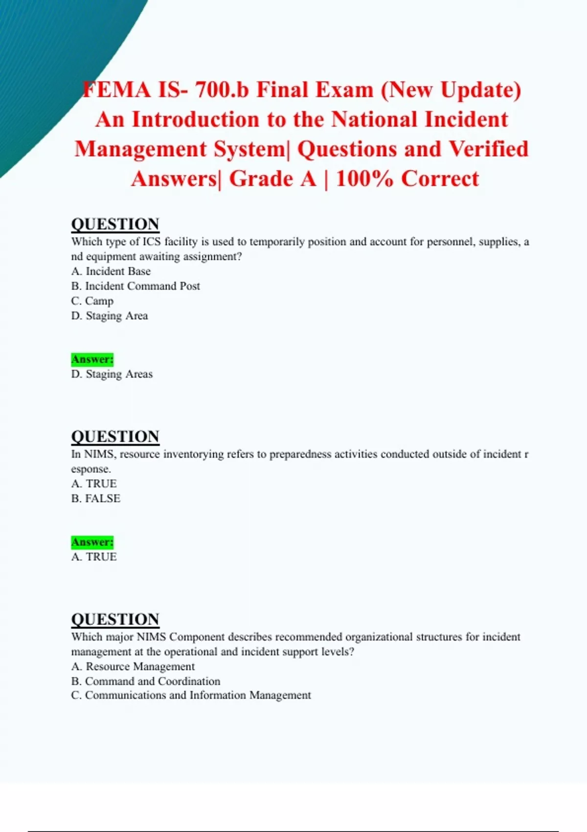 FEMA IS- 700.b Final Exam (New 2025/ 2026 Update) An Introduction to ...