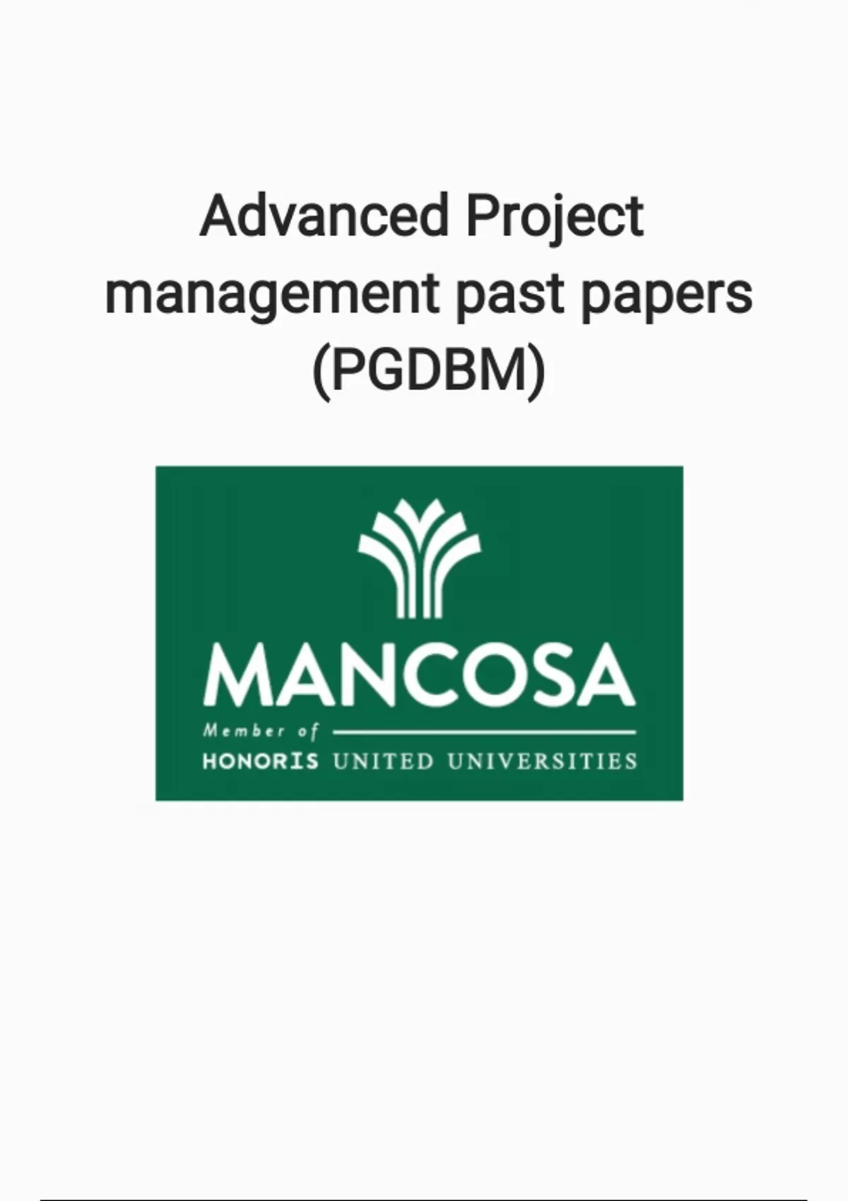 Mancosa Advanced project management past papers - Advanced project ...