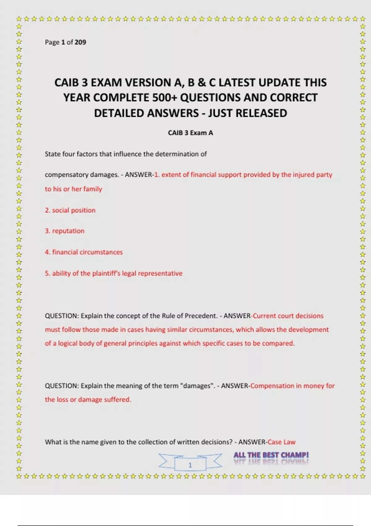 CAIB 3 EXAM VERSION A, B & C LATEST UPDATE THIS YEAR COMPLETE 500 ...