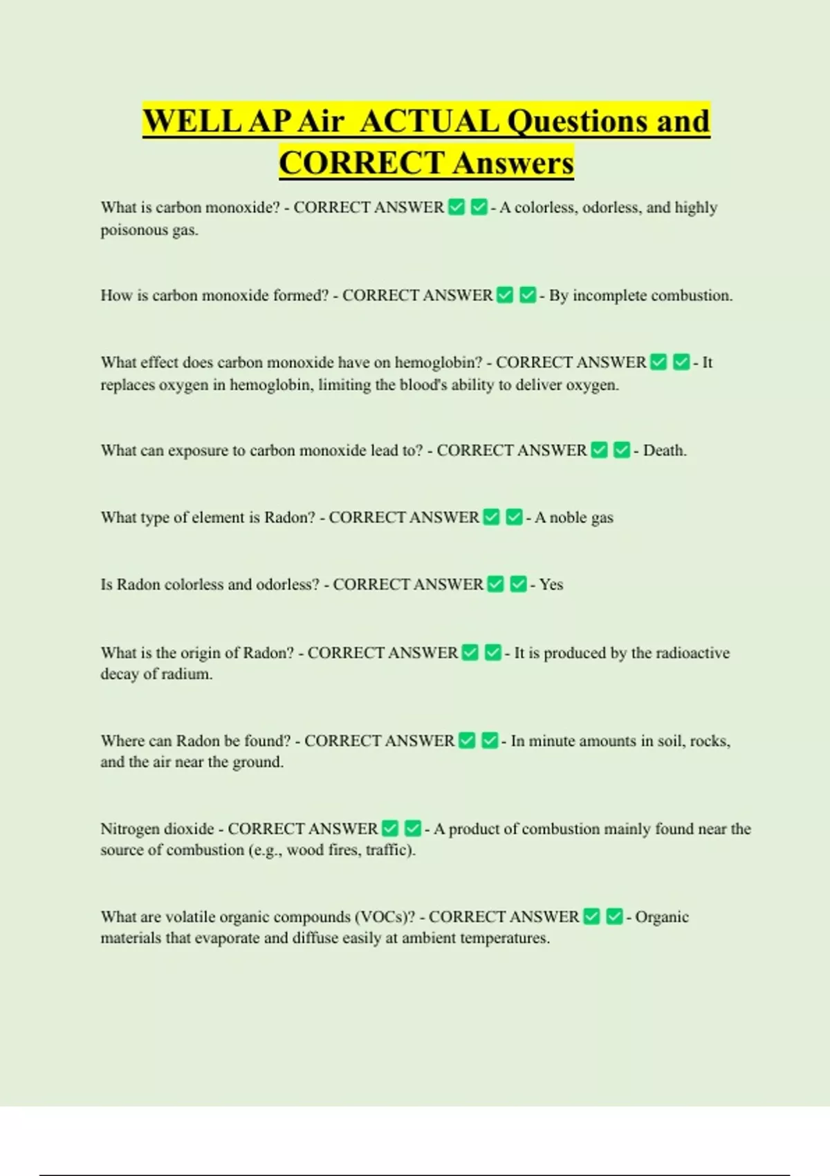 WELL AP Air ACTUAL Questions and CORRECT Answers - WELL AP - Stuvia US