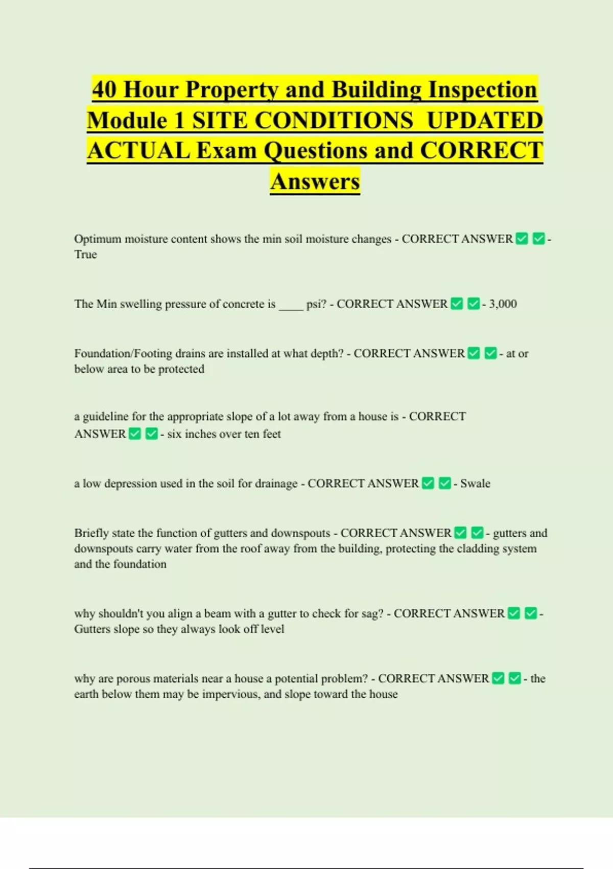 40 Hour Property and Building Inspection Module 1 SITE CONDITIONS ...
