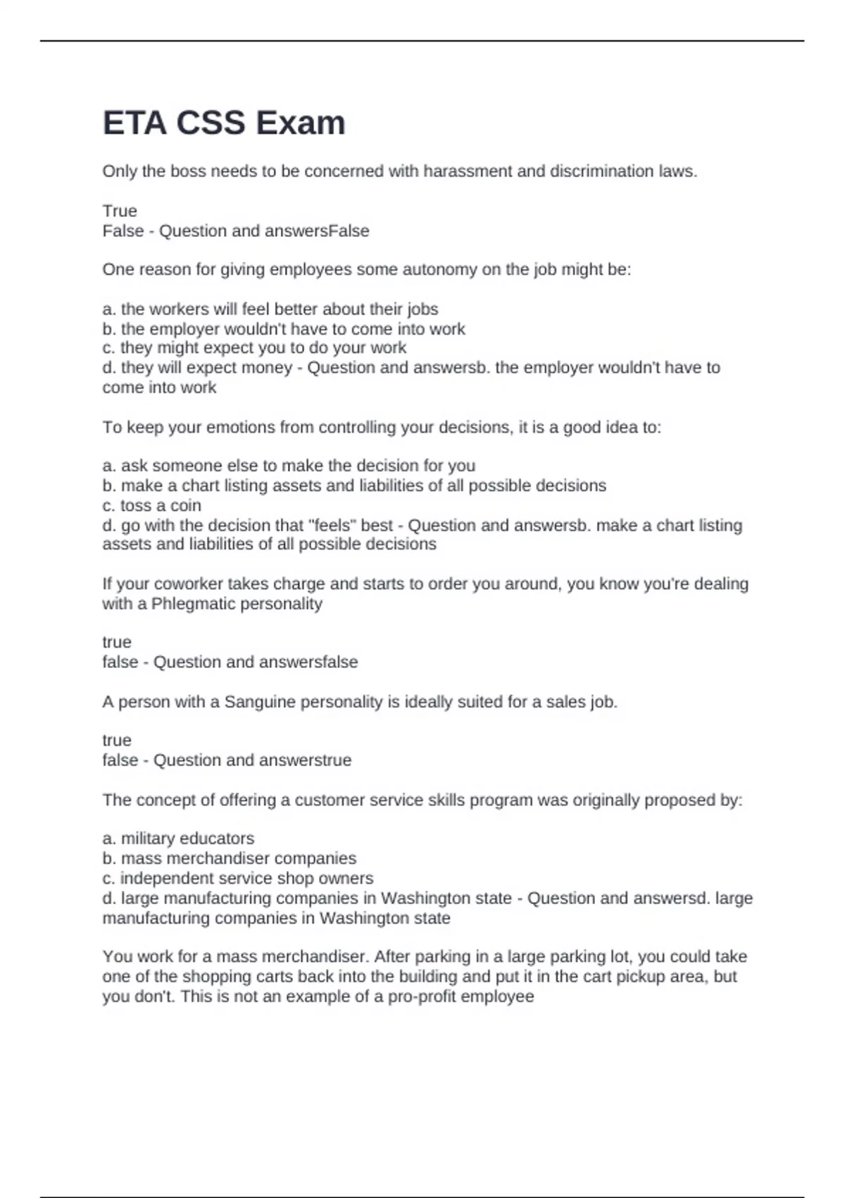 ETA CSS Exam Questions with verified Answers - Electronic - Stuvia US