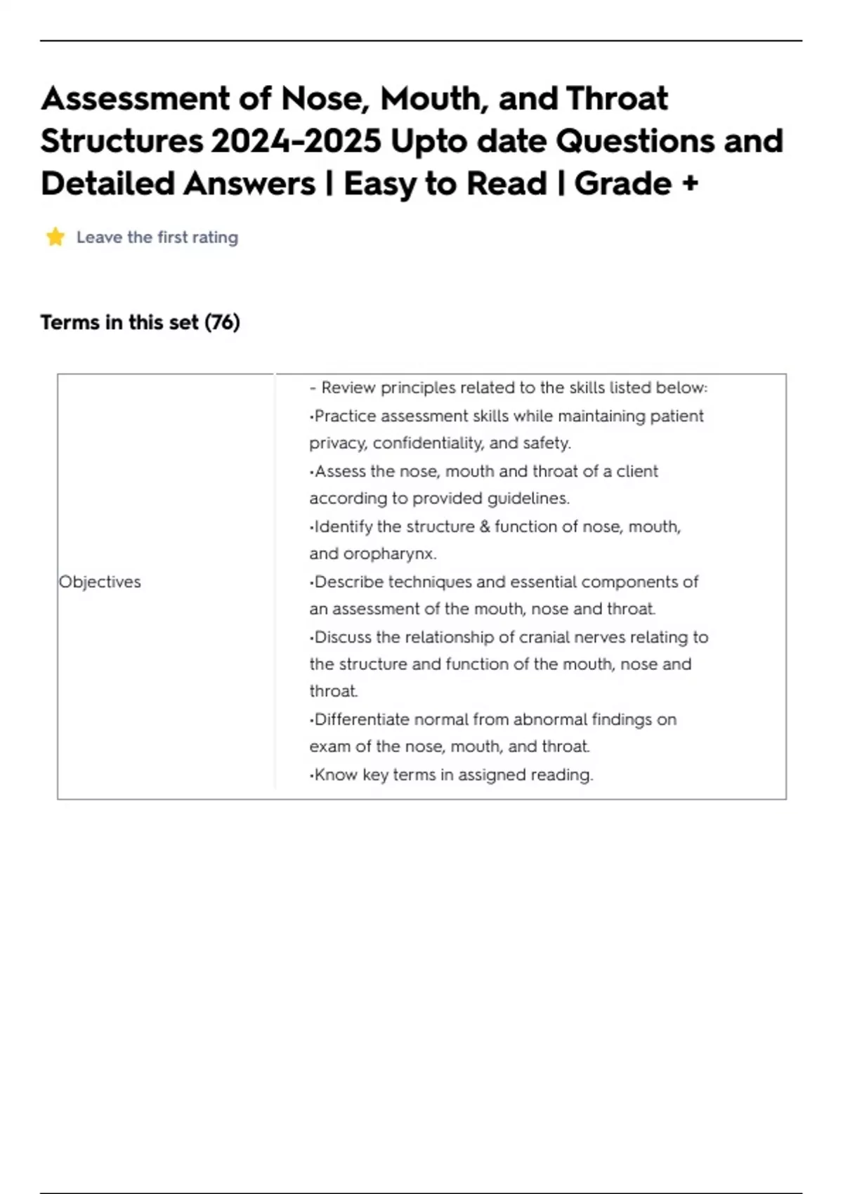 Assessment of Nose, Mouth, and Throat Structures Upto date Questions ...