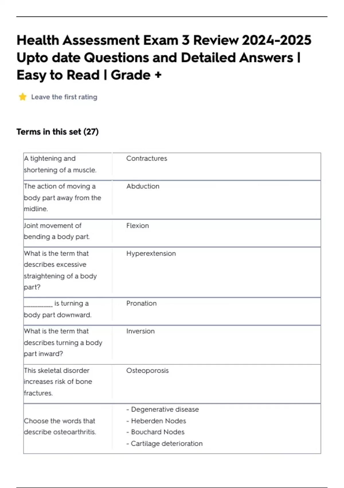 Health Assessment Exam Upto date Questions and Detailed Answers | Easy ...