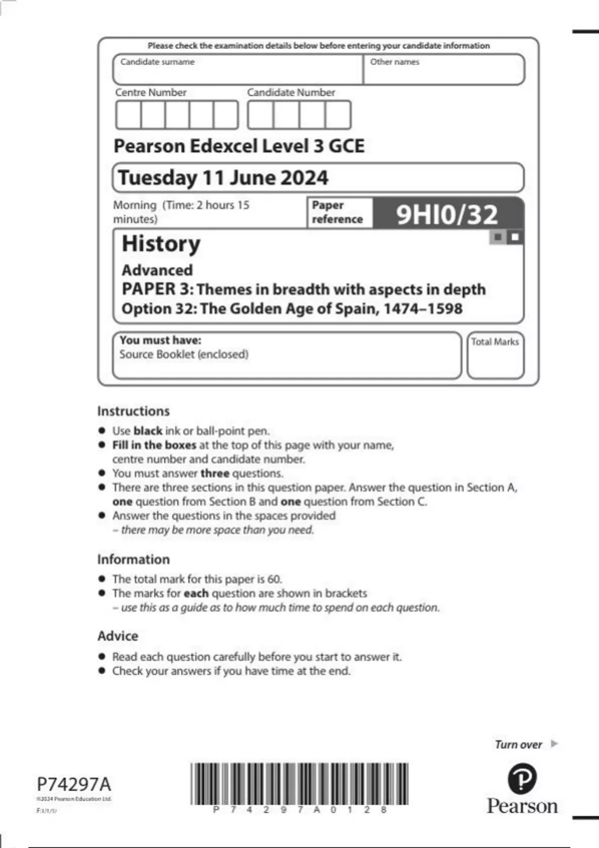 Pearson Edexcel Level 3 GCE History Advanced PAPER 3: Themes in breadth ...