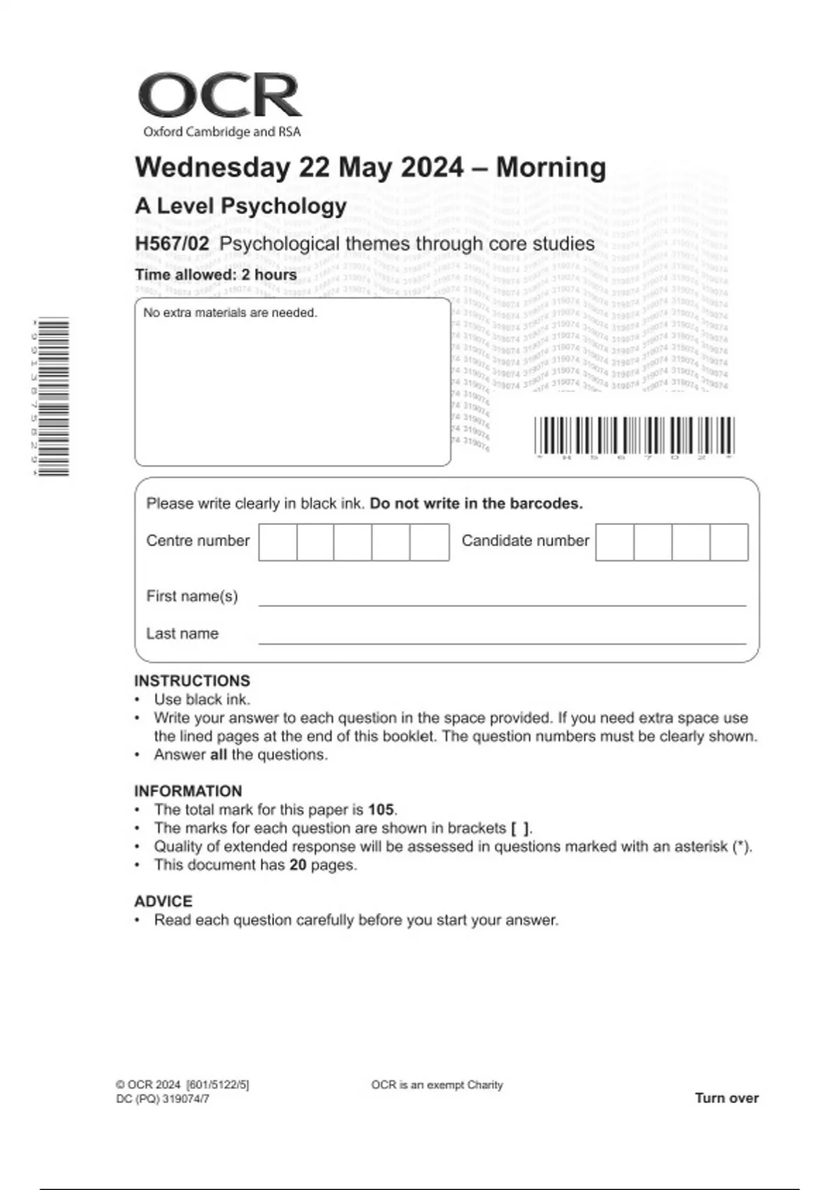 OCR A Level Psychology Paper 1, 2 and 3 JUNE 2024 QUESTION PAPERS AND ...