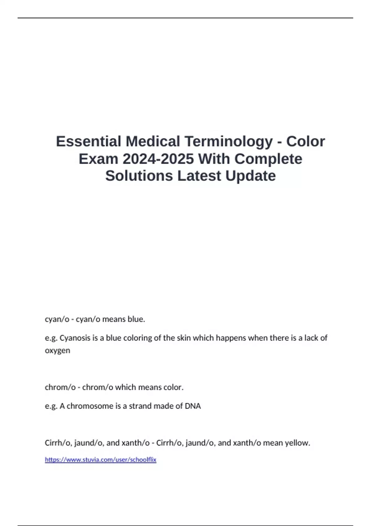 Essential Medical Terminology - Color Exam With Complete Solutions ...