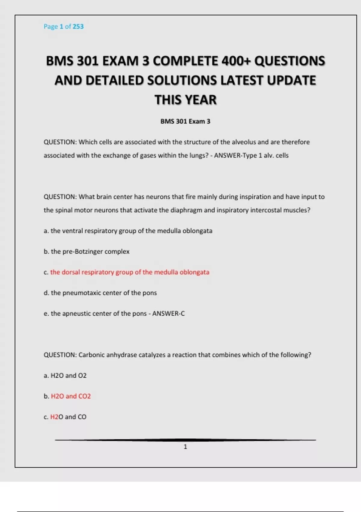 BMS 301 EXAM 3 COMPLETE 400+ QUESTIONS AND DETAILED SOLUTIONS LATEST ...