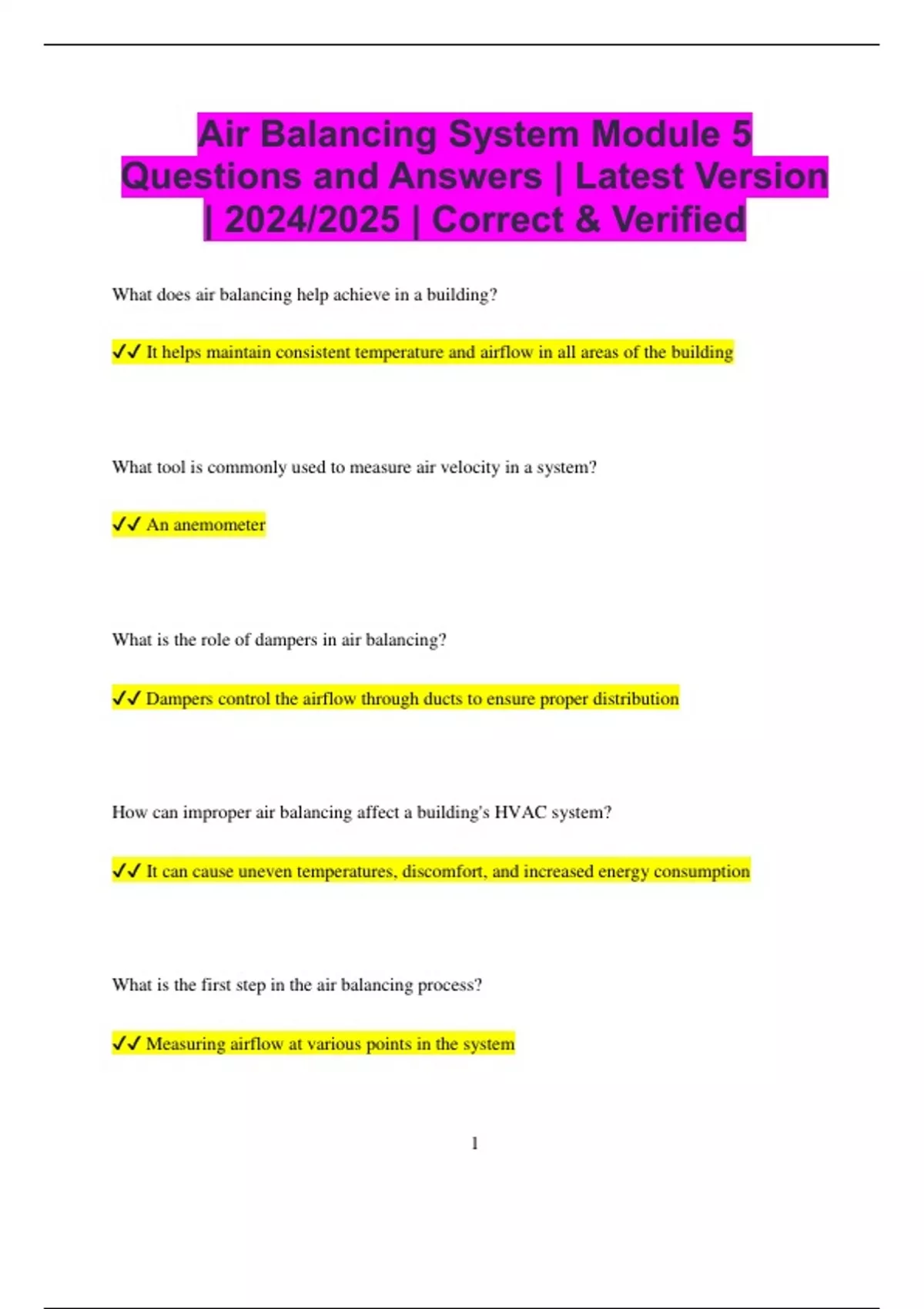 Air Balancing System Module 5 Questions and Answers | Latest Version ...