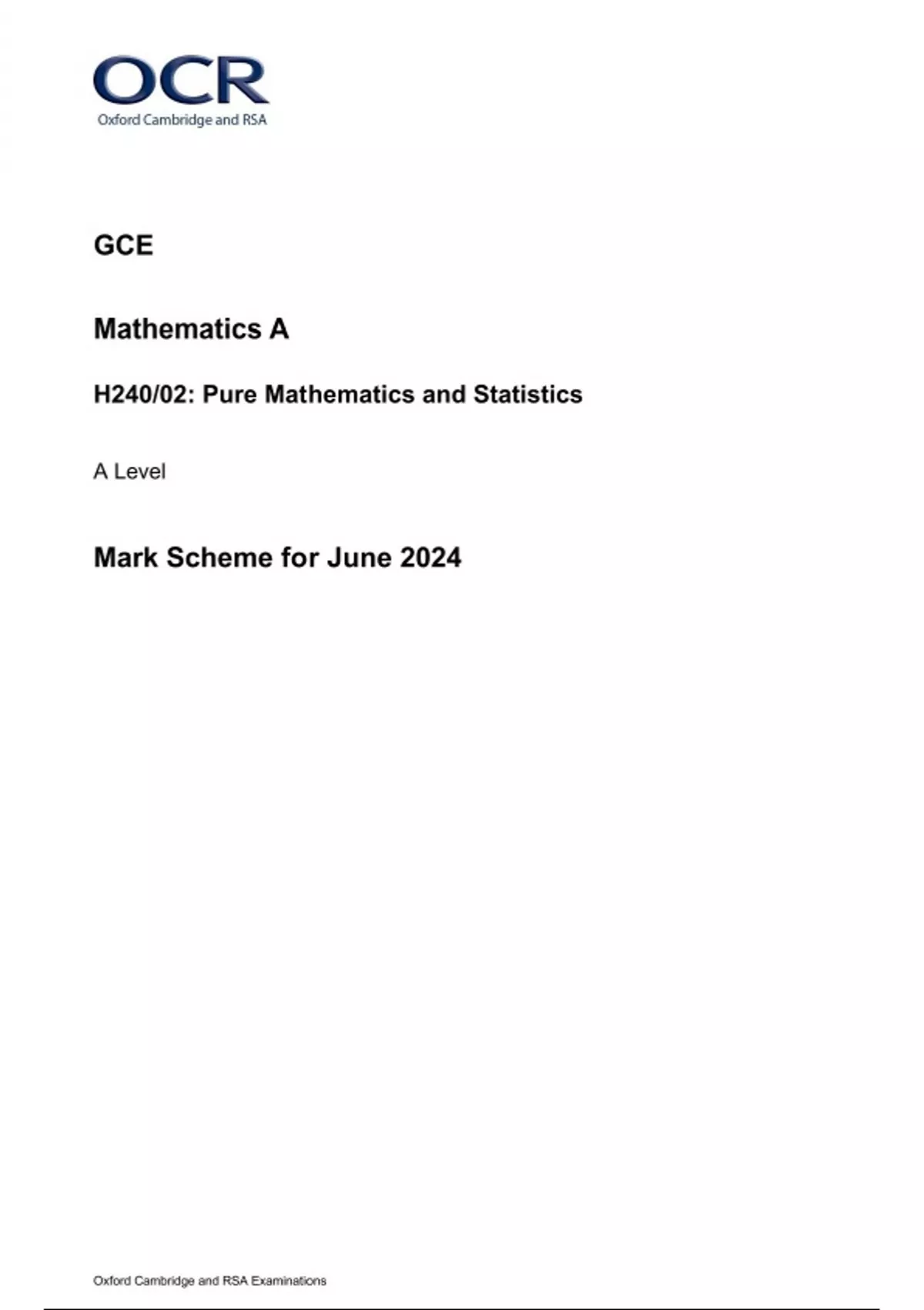 OCR A Level Mathematics A Paper 1, 2 and 3 JUNE 2024 QUESTION PAPERS ...