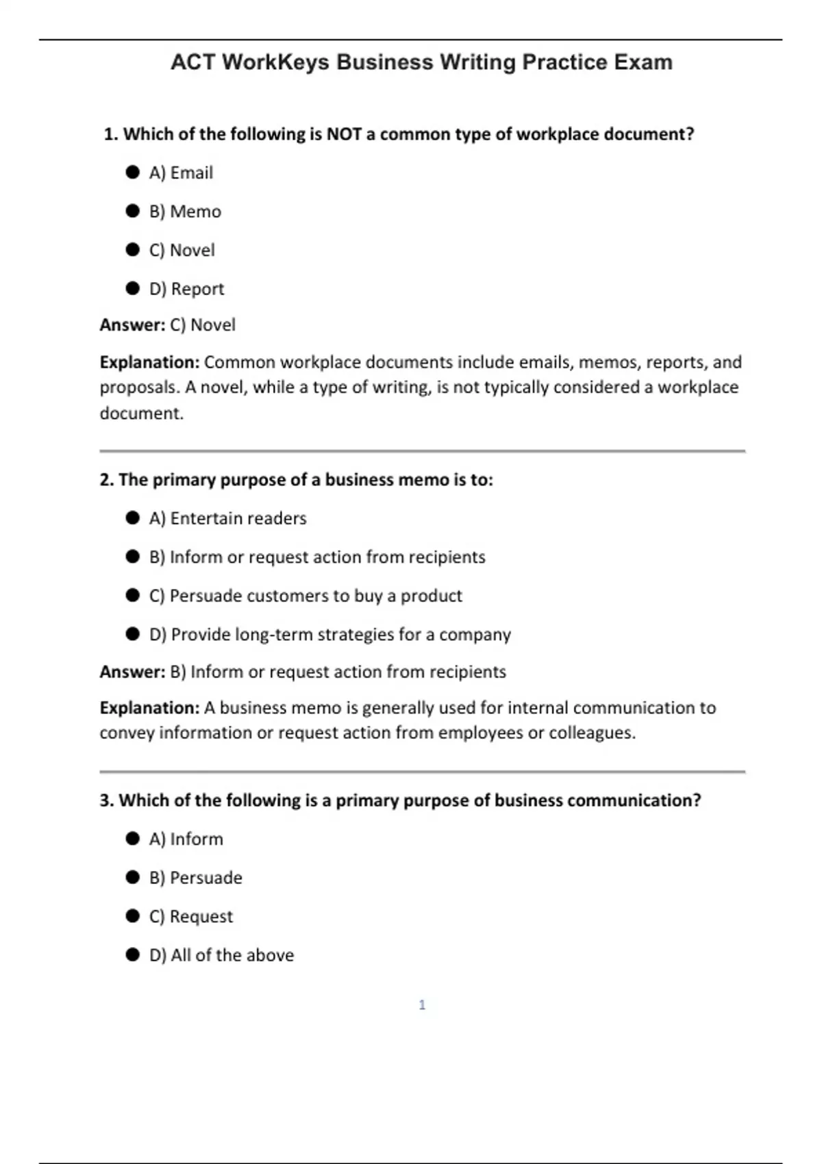 ACT WorkKeys Business Writing Practice Exam - Computer Tech - Stuvia US