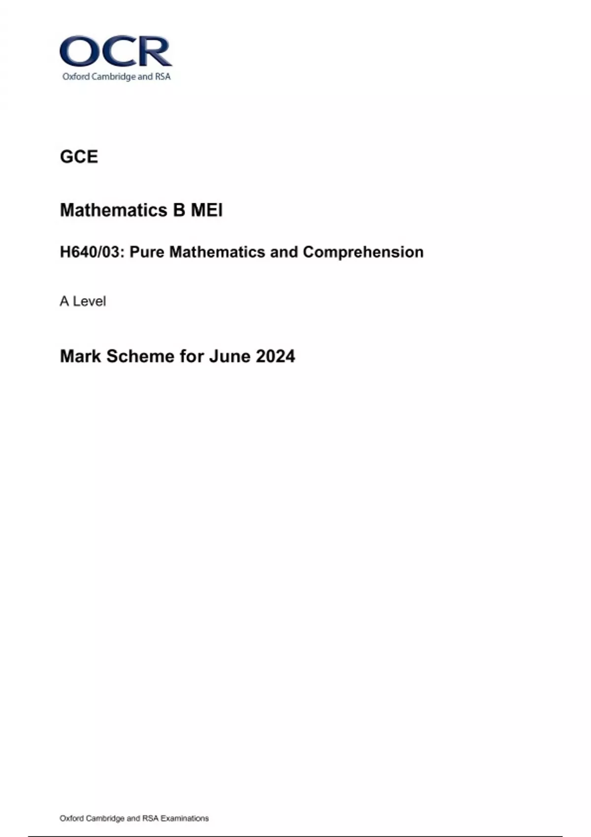 OCR A Level Mathematics B (MEI) Paper 1, 2 and 3 JUNE 2024 QUESTION ...