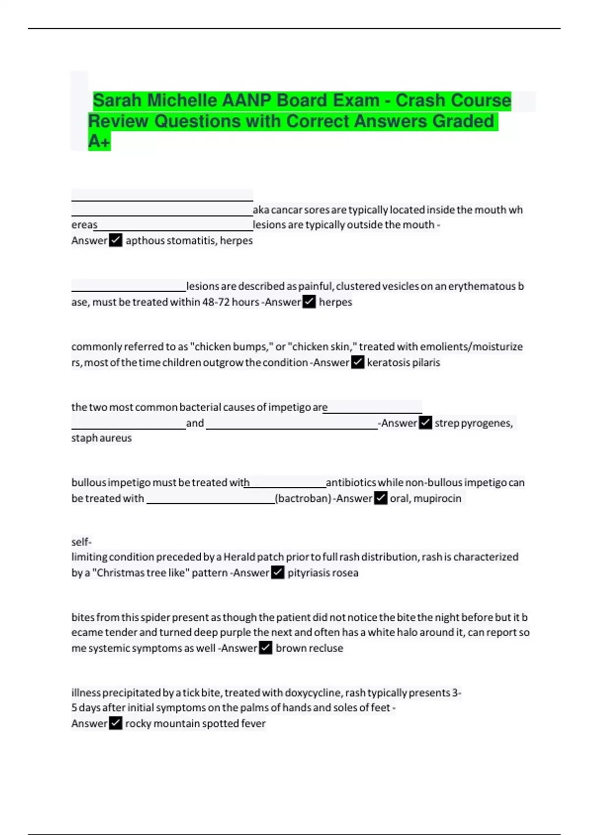 Sarah Michelle AANP Board Exam - Crash Course Review Questions with ...