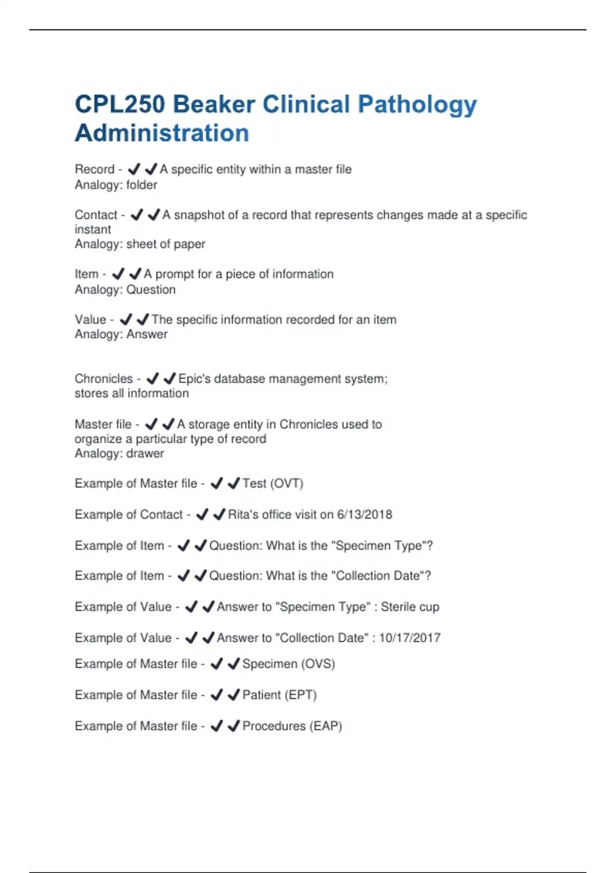 CPL250 Beaker Clinical Pathology Administration Questions With Correct ...