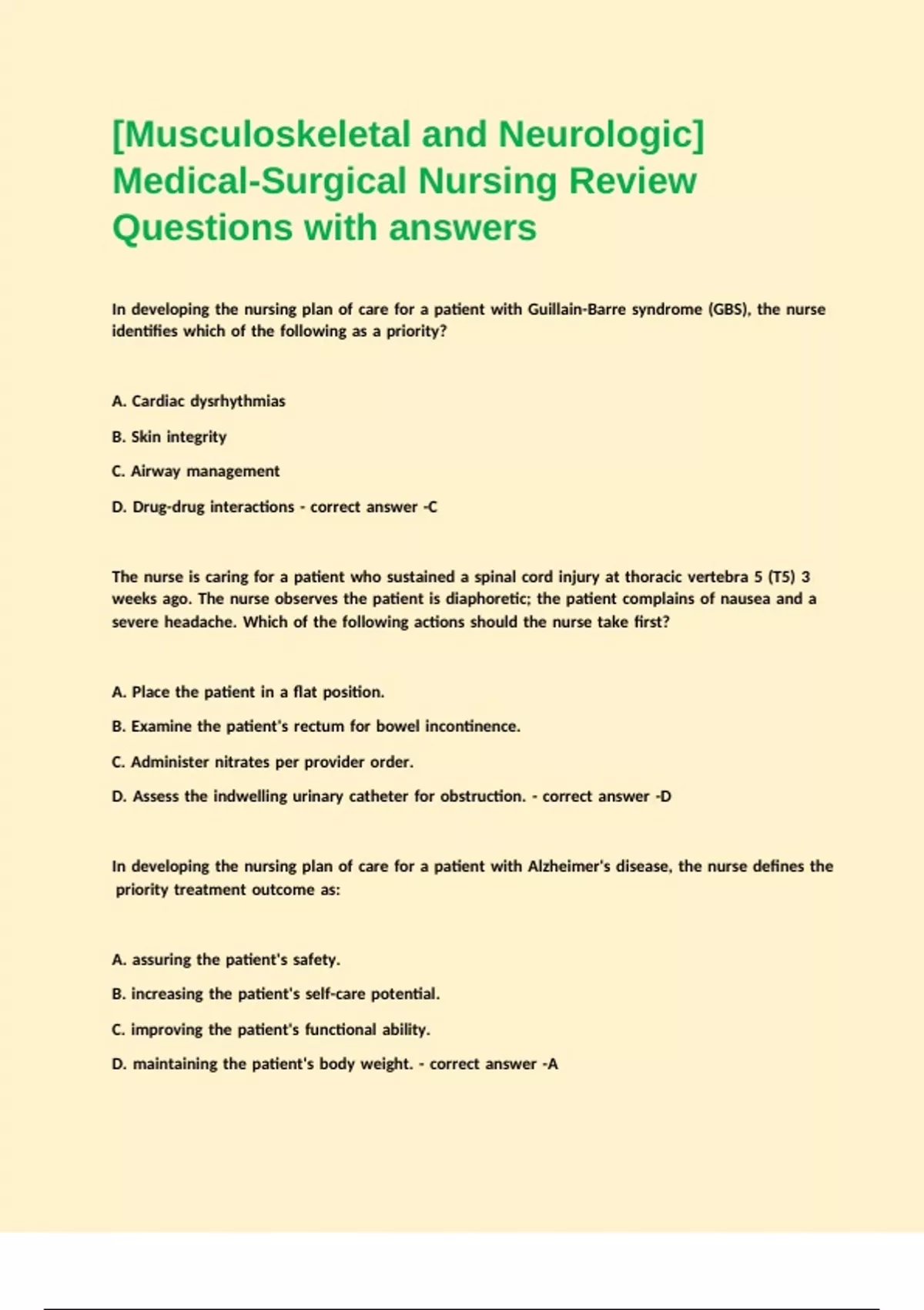 Musculoskeletal and Neurologic- Medical-Surgical Nursing Review ...