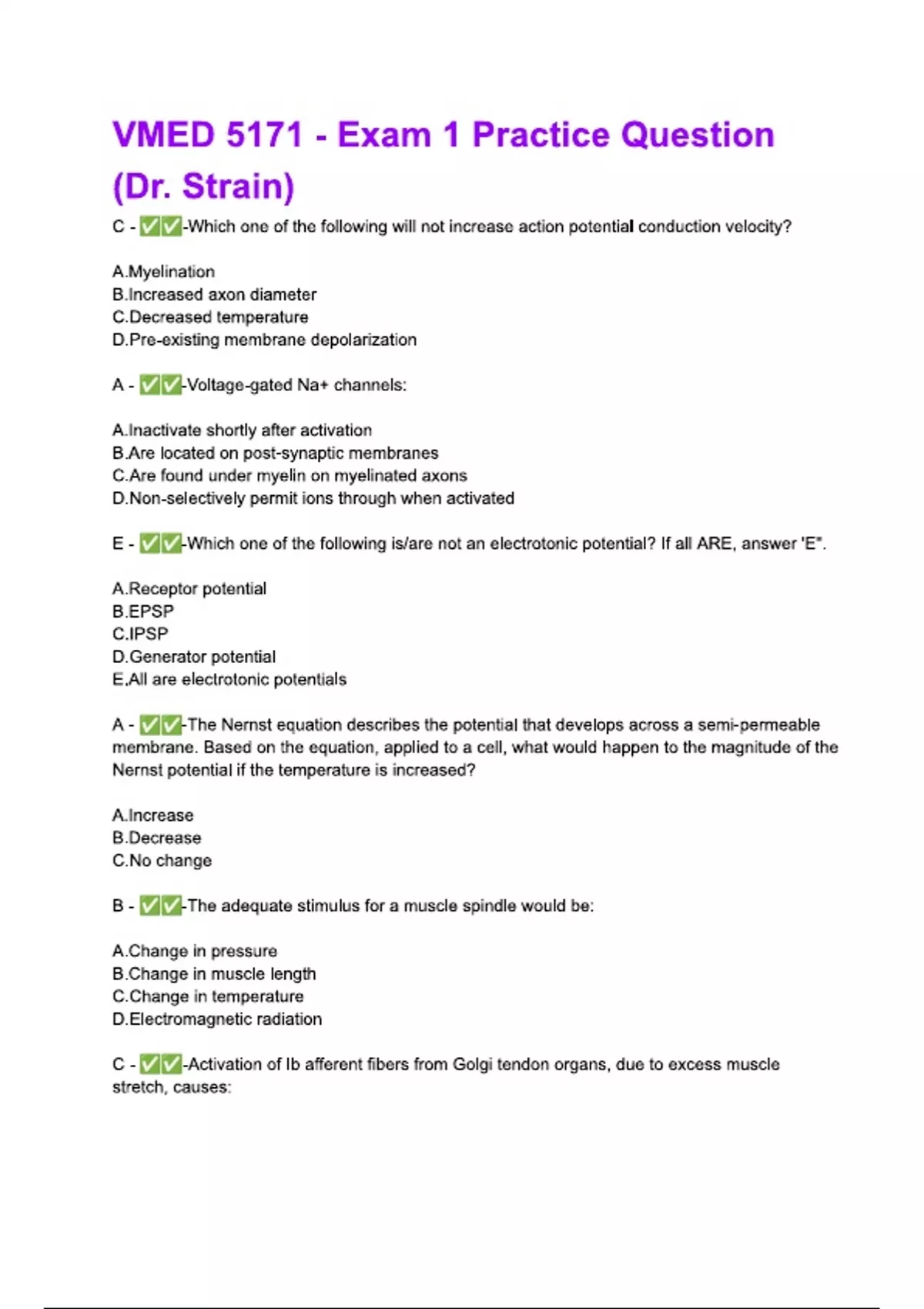 VMED 5171 - Exam 1 Practice Question (Dr. Strain) (Latest 2024 _ 2025 ...