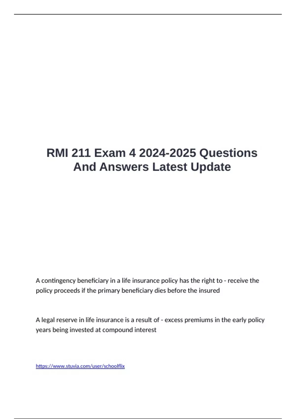 RMI 211 Exam Questions And Answers Latest Update - RMI 211 - Stuvia US