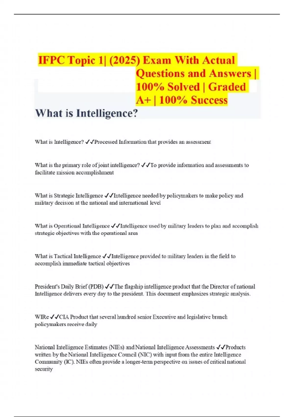 IFPC Topic 1| (2025) Exam With Actual Questions and Answers | 100% Solved | Graded A+ | 100% ...