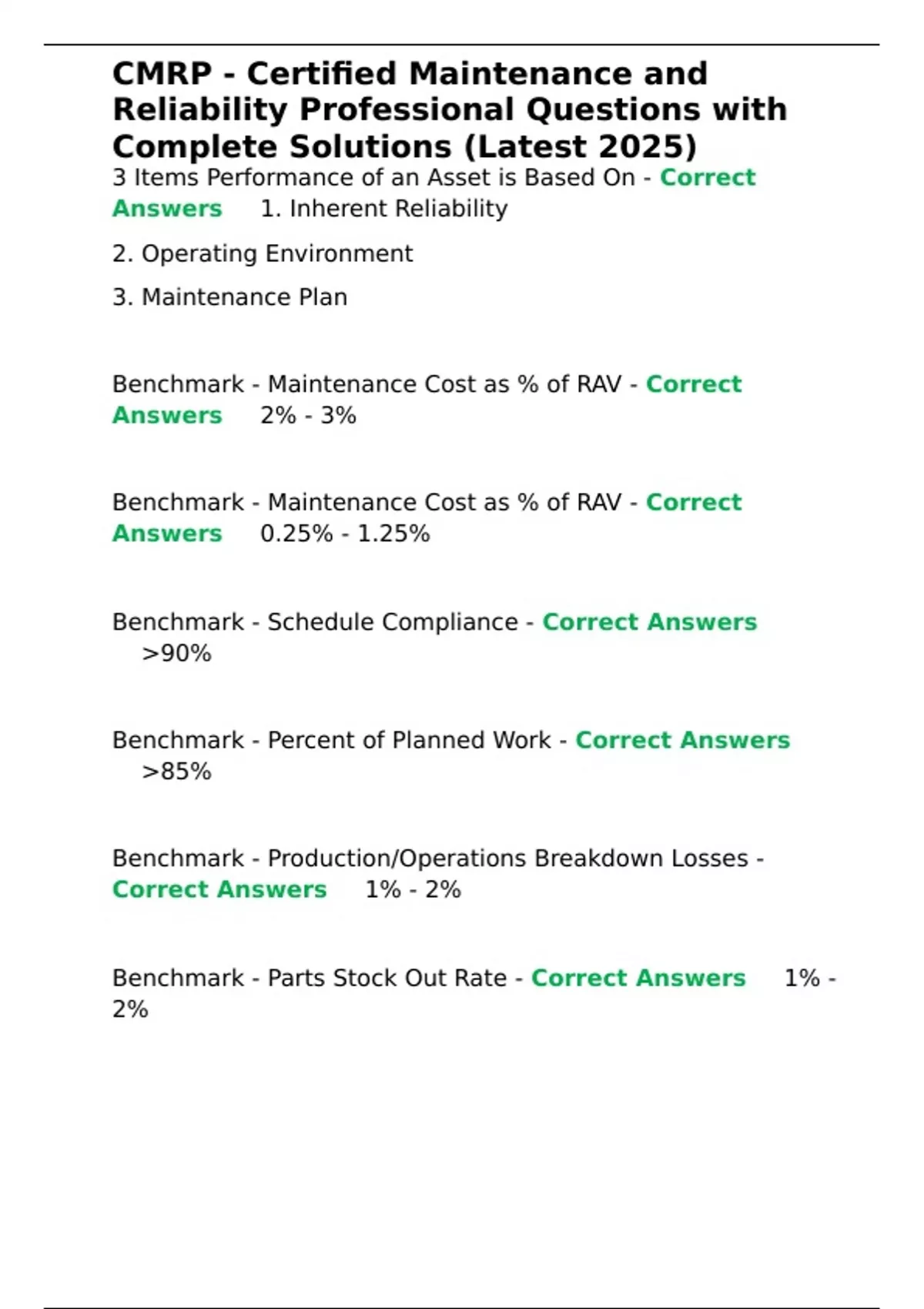 CMRP - Certified Maintenance and Reliability Professional Questions ...