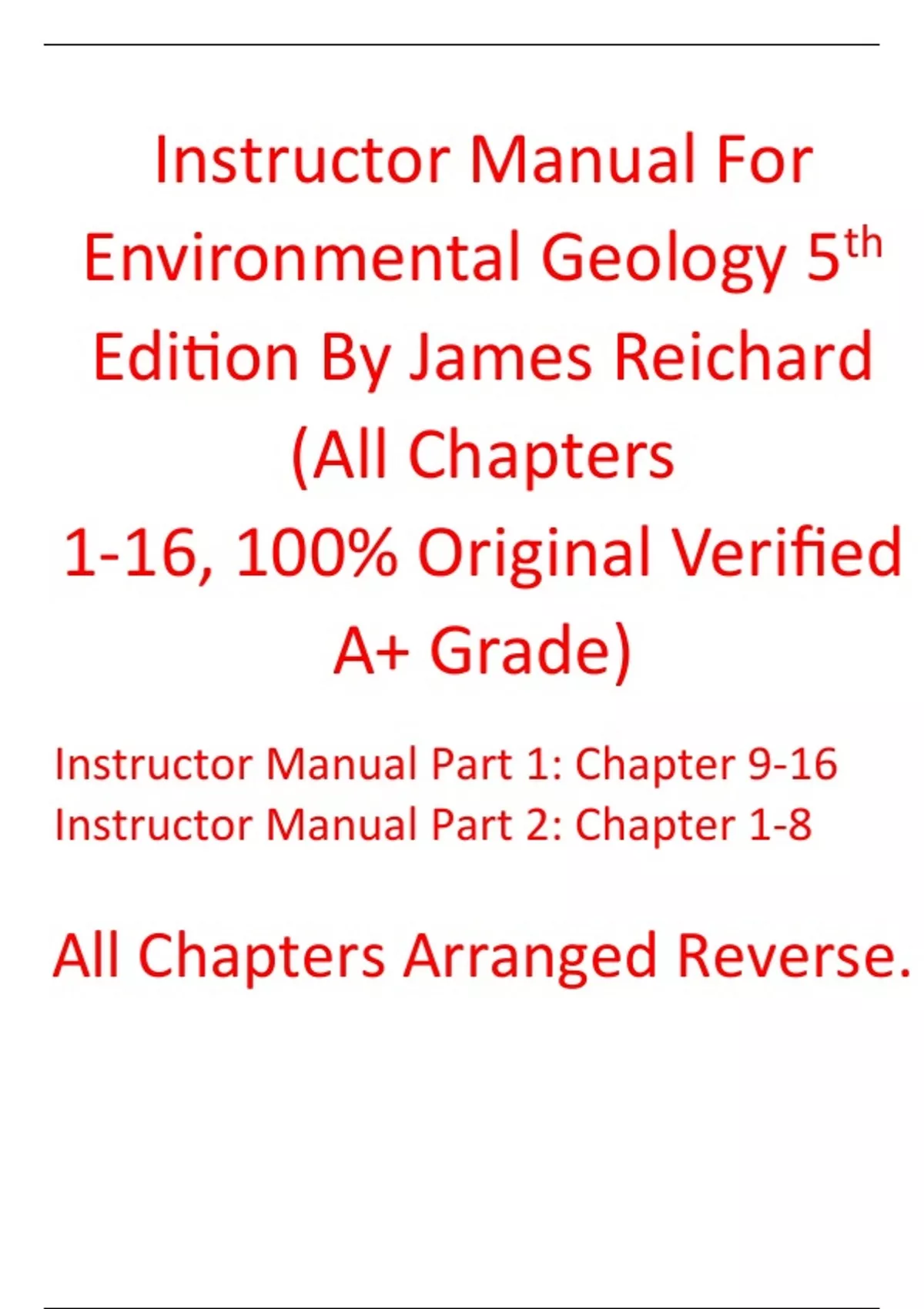 Environmental Geology 5th Edition By James Reichard (Instructor Manual ...