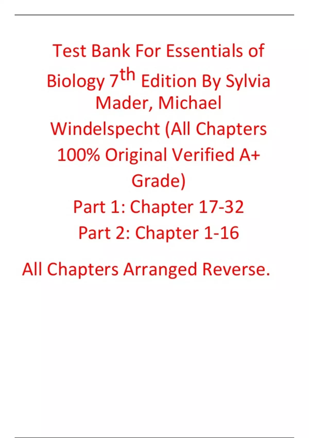 Essentials of Biology 7th Edition By Sylvia Mader, Michael Windelspecht ...