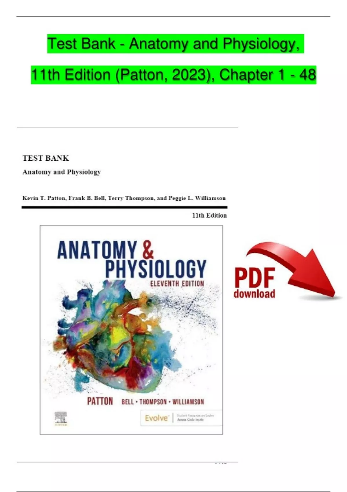 Test Bank For Anatomy and Physiology, 11th Edition (Patton, 2023)| All ...