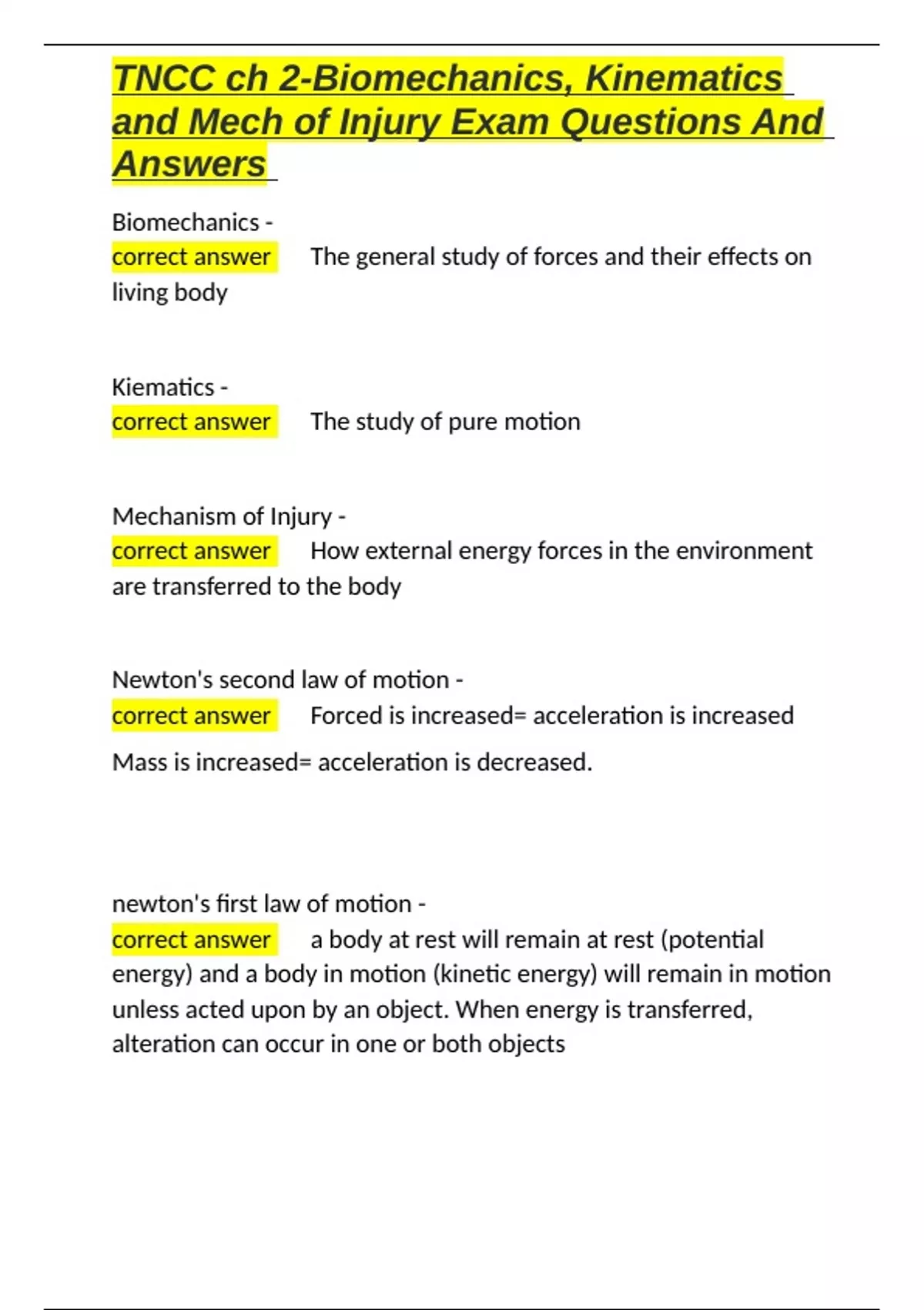 TNCC ch 2-Biomechanics, Kinematics and Mech of Injury Exam Questions ...