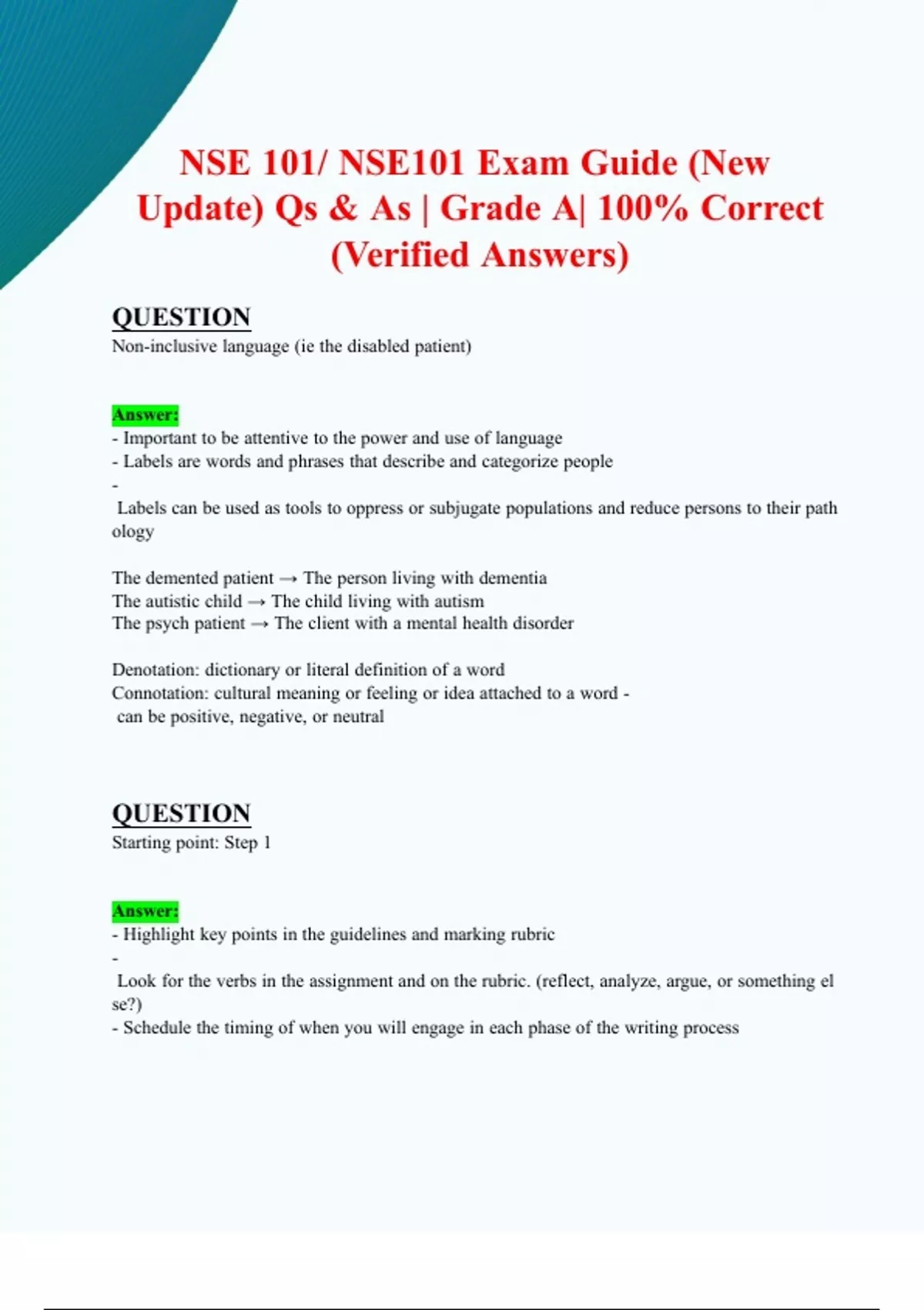NSE 101/ NSE101 Exam Guide (New 2025/ 2026 Update) Qs & As| Grade A ...