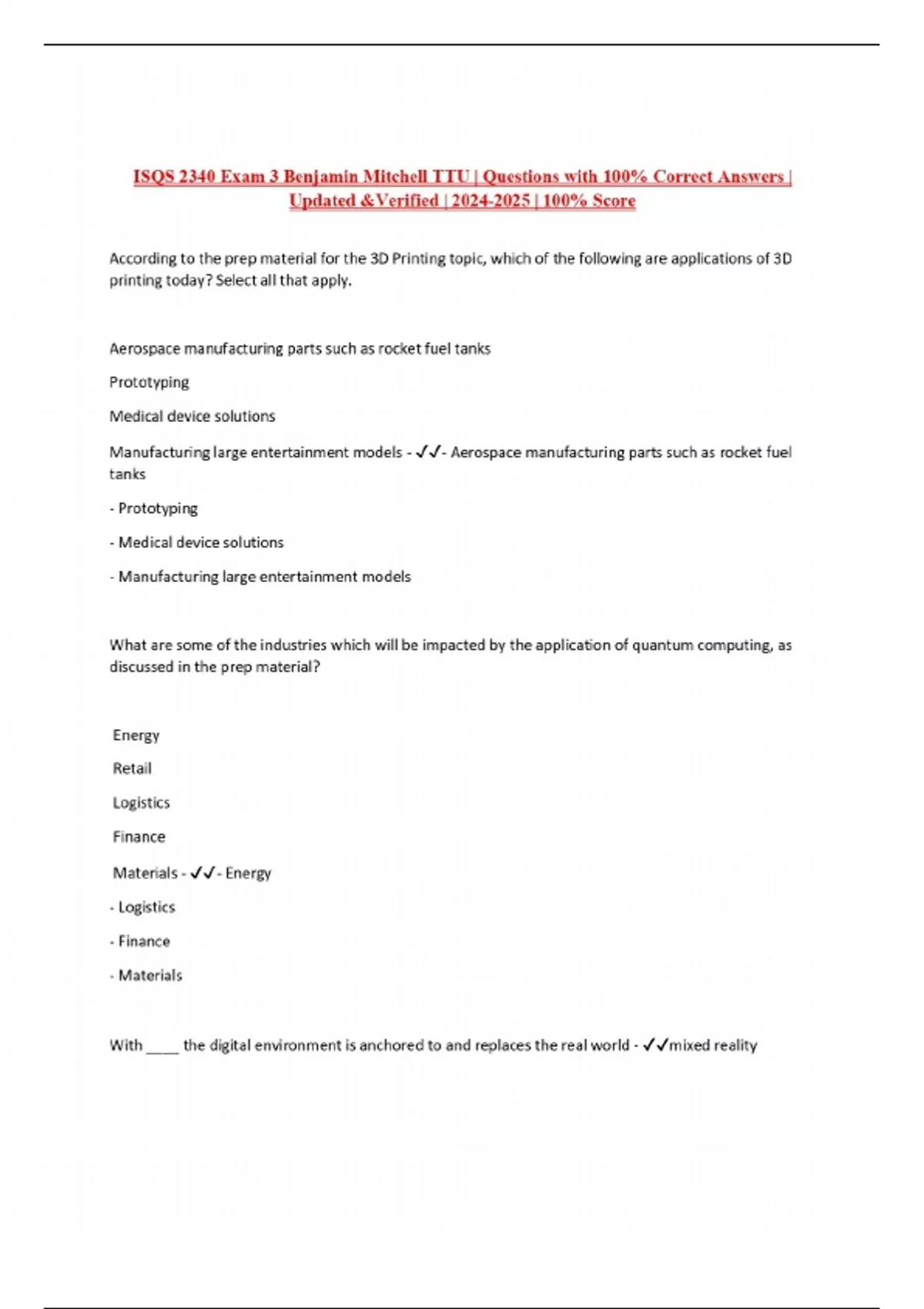 Package deal:::ISQS 2340 Exams Compilation 2024/2025 with complete ...