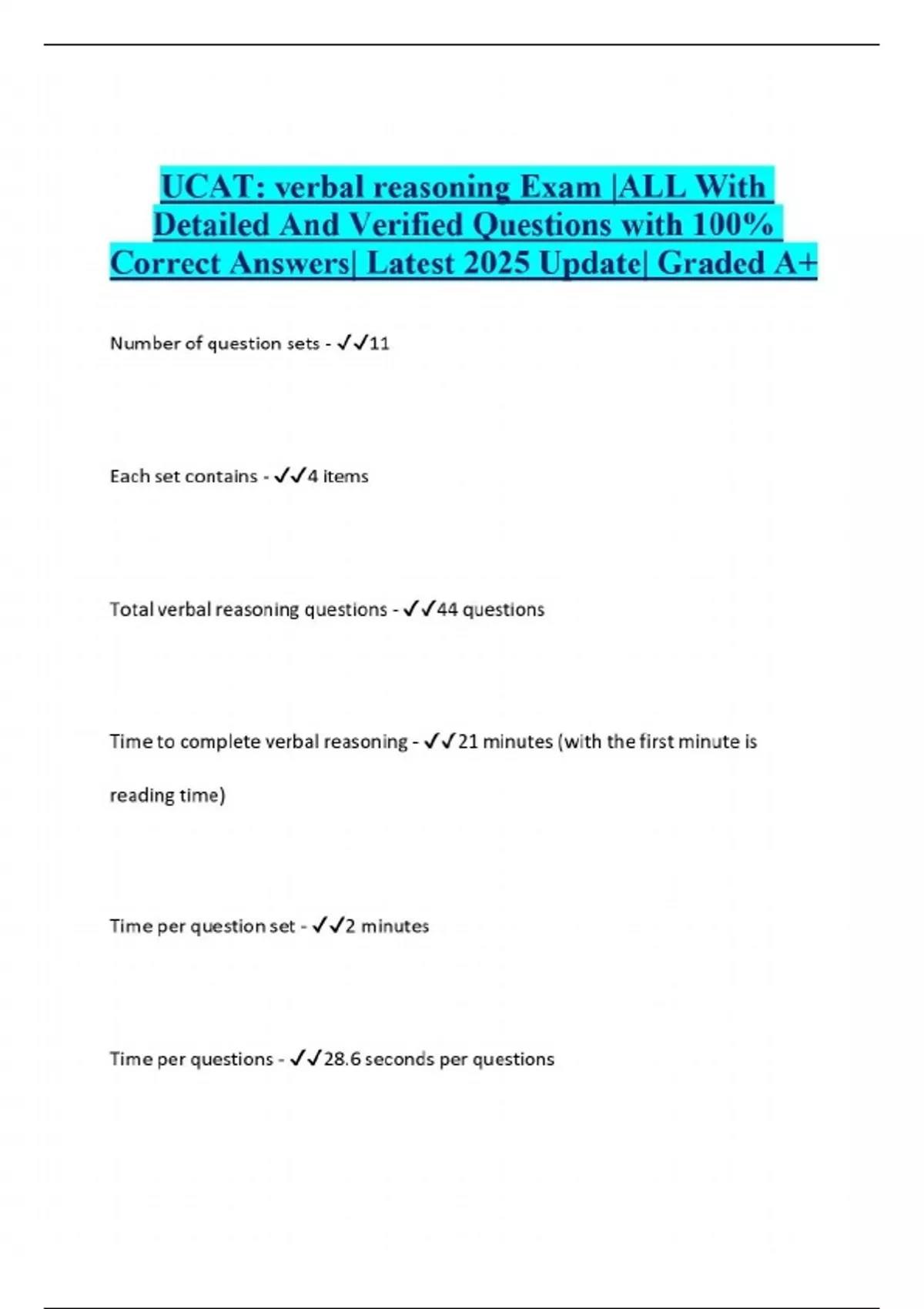 UCAT: verbal reasoning Exam |ALL With Detailed And Verified Questions ...