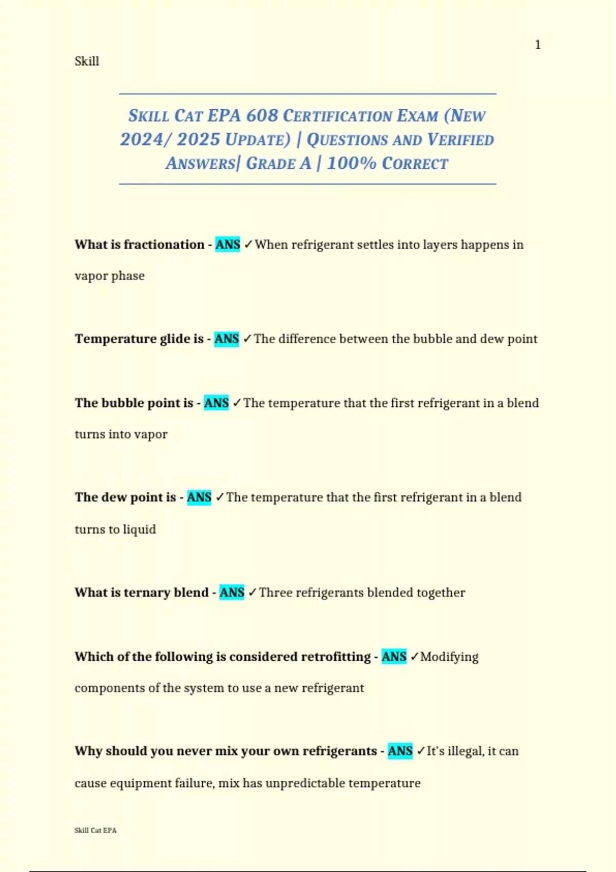 SKILL CAT EPA 608 CERTIFICATION EXAM (NEW 2024/ 2025 UPDATE ...