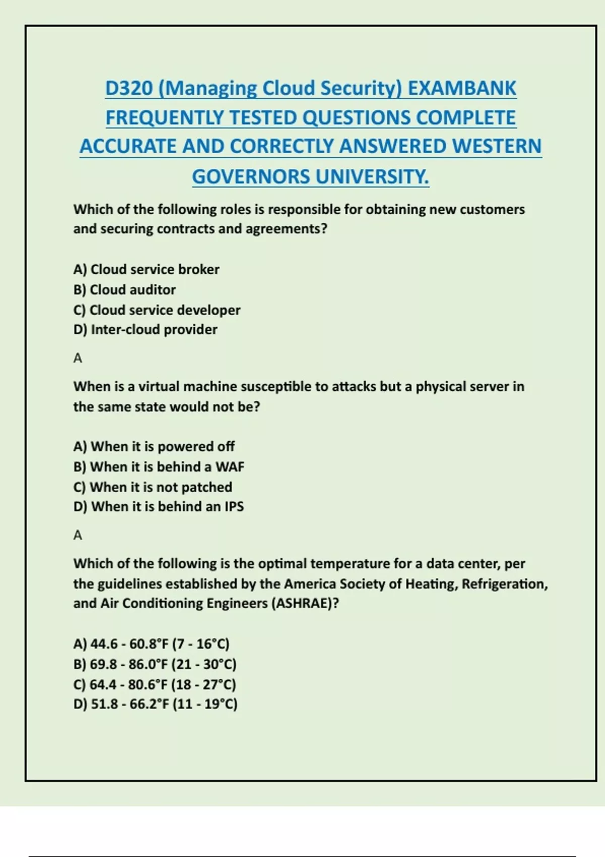 D320 (Managing Cloud Security) EXAMBANK FREQUENTLY TESTED QUESTIONS ...