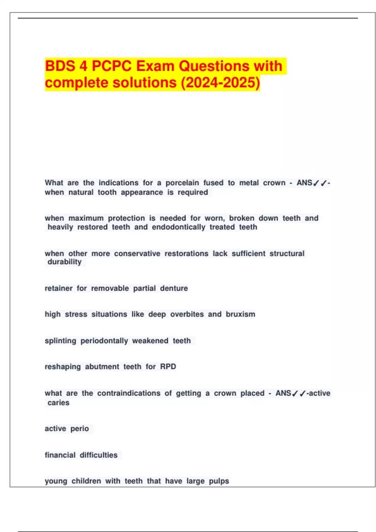 BDS 4 PCPC Exam Questions with complete solutions ( - Oral Surgery - Stuvia US