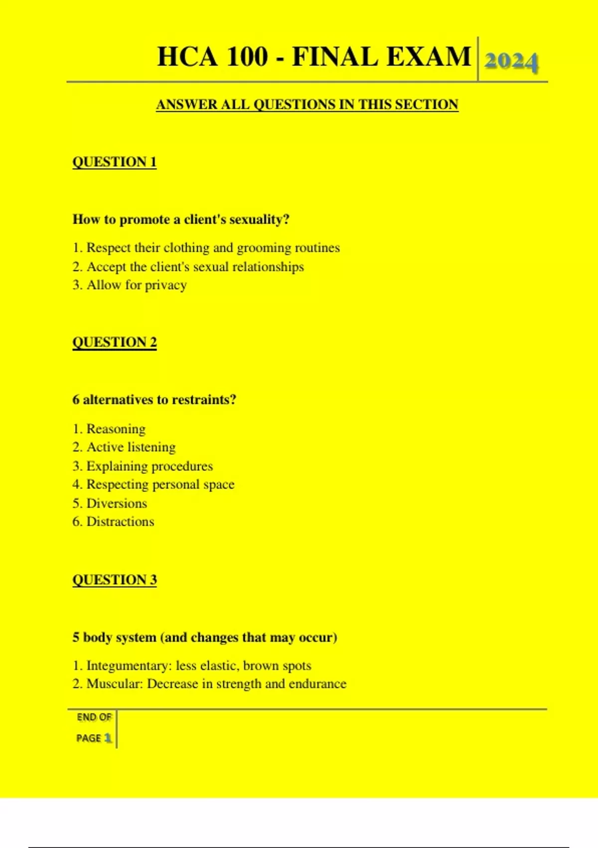 HCA 100 - FINAL EXAM QUESTIONS AND ANSWERS 2025 - HCA 100 - Stuvia US