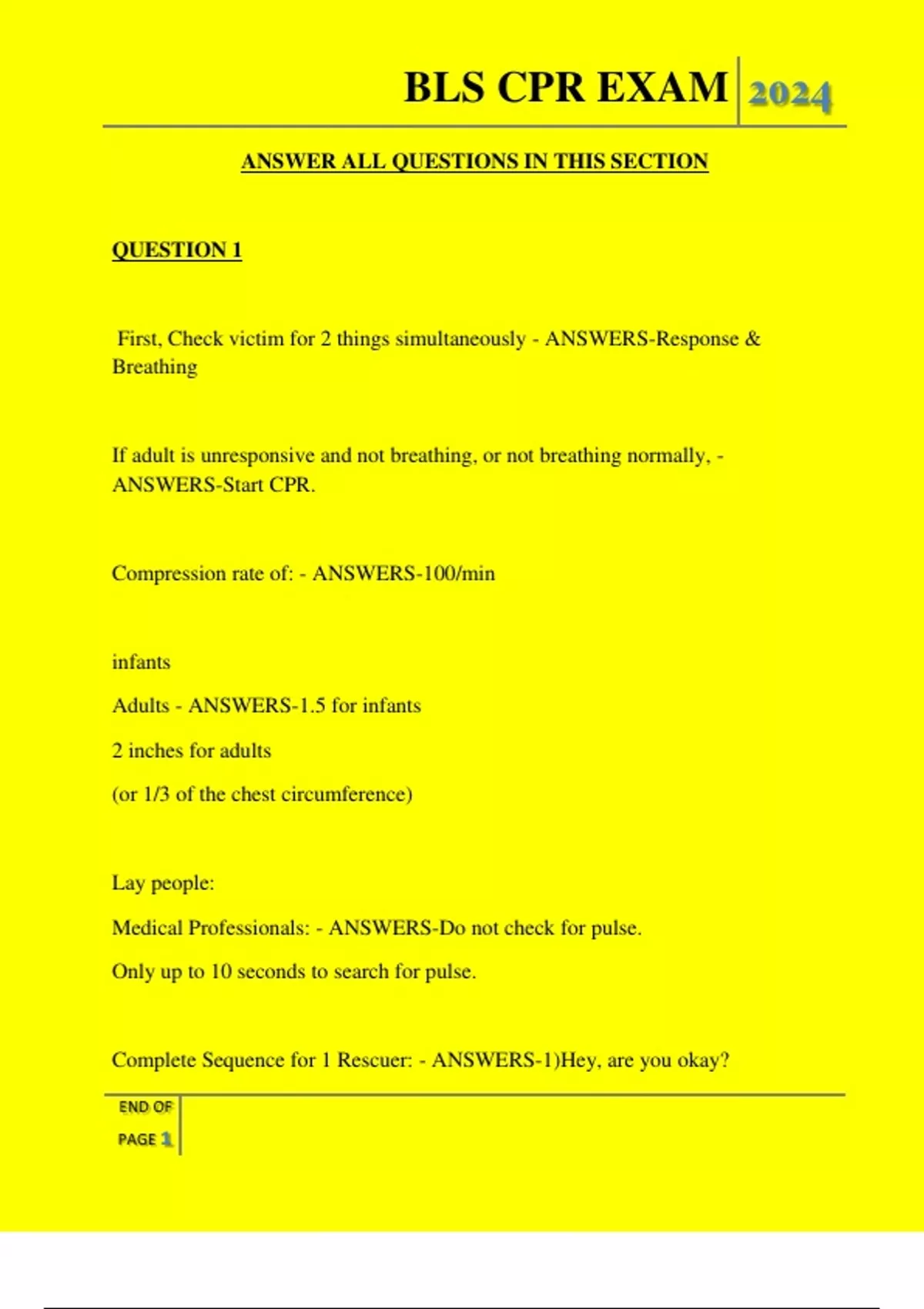 BLS CPR EXAM QUESTIONS AND ANSWERS 2025 - BLS CPR - Stuvia US