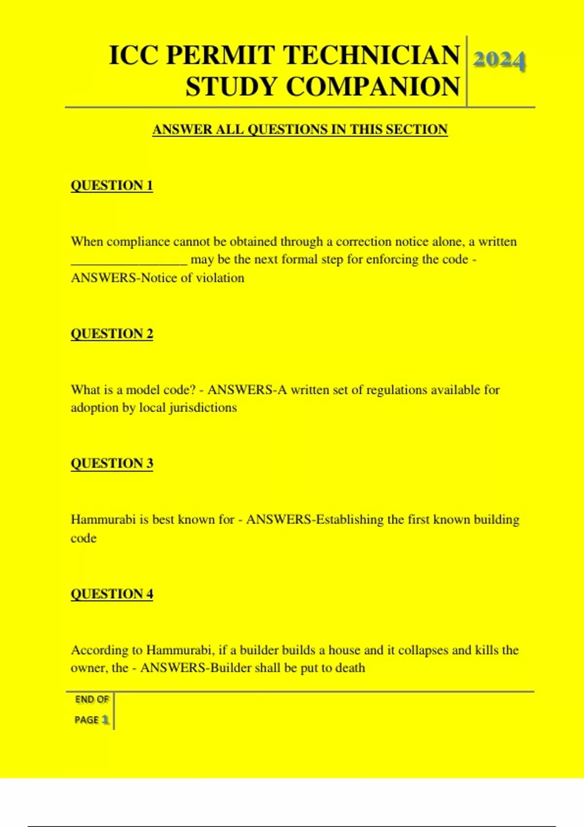 ICC PERMIT TECHNICIAN STUDY COMPANION QUESTIONS AND ANSWERS 2025 - ICC PERMIT TECHNICIAN STUDY ...