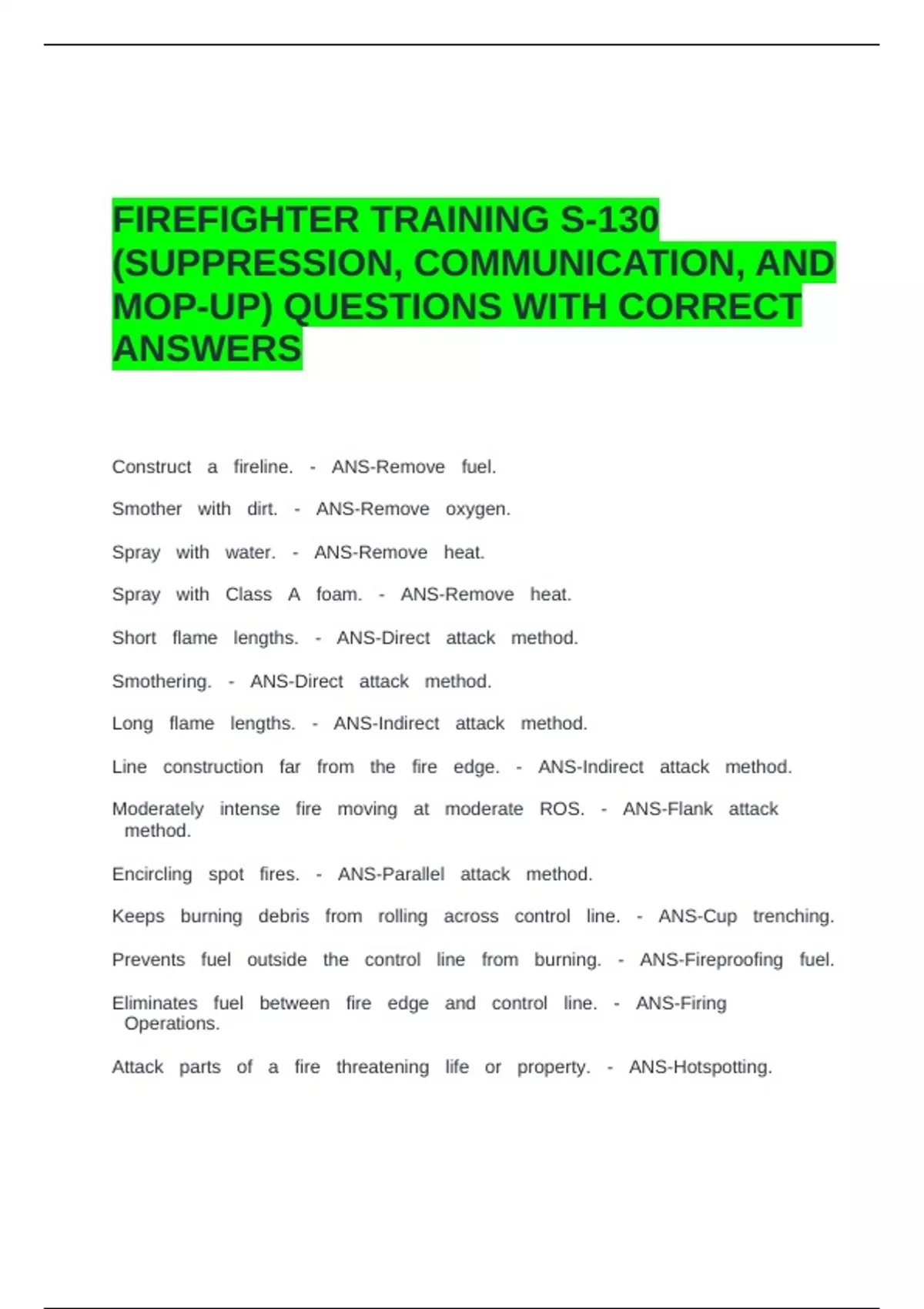 FIREFIGHTER TRAINING S-130 (SUPPRESSION, COMMUNICATION, AND MOP-UP ...