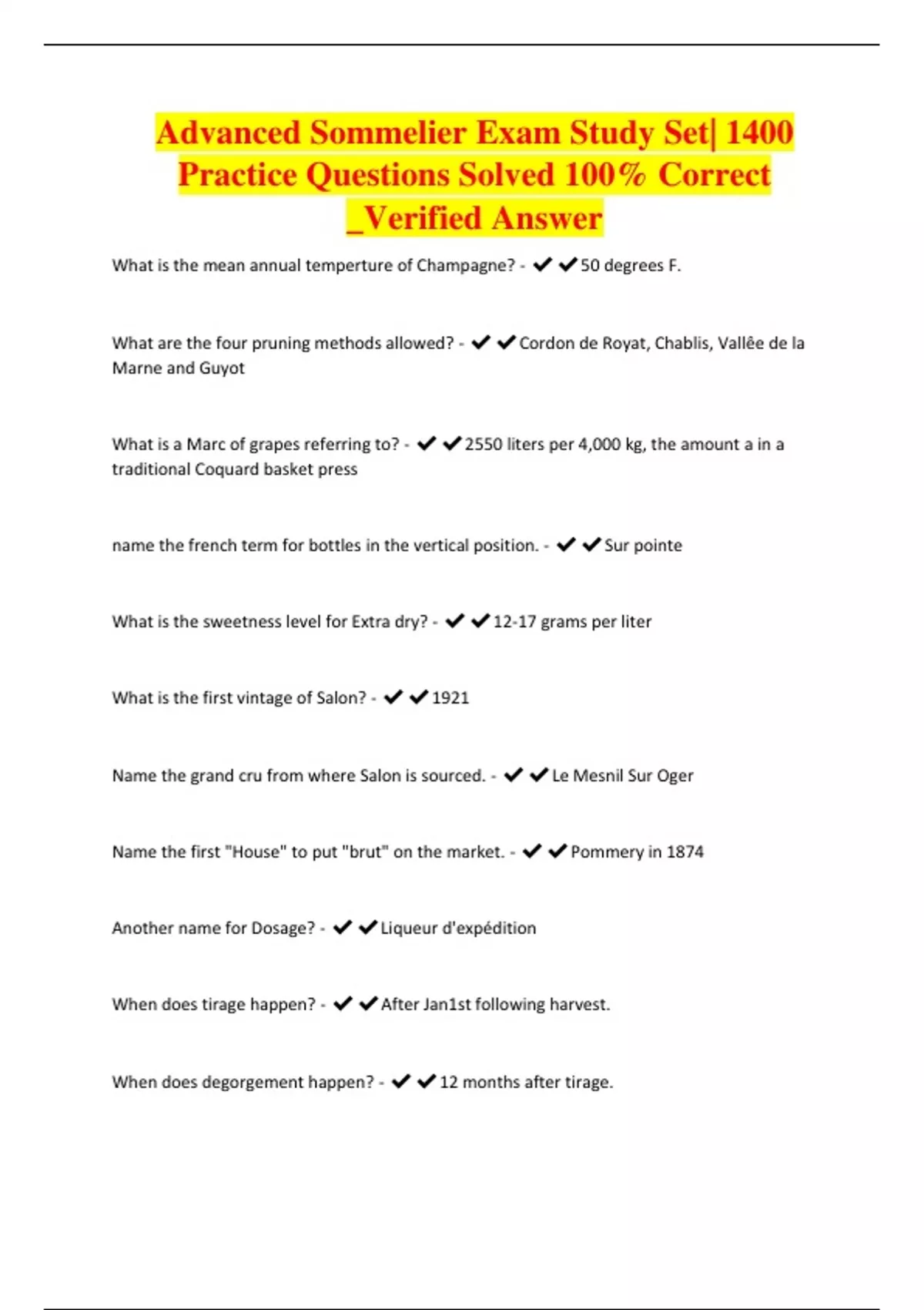 Advanced Sommelier Exam Study Set| 1400 Practice Questions Solved 100% ...