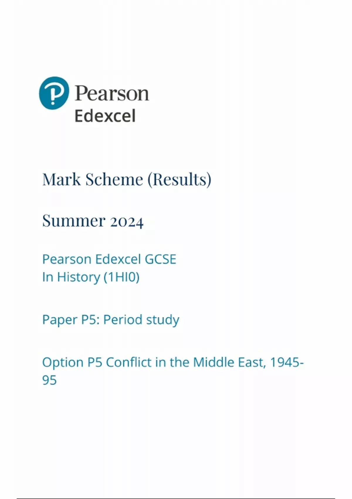 2024 PEARSON EDEXCEL GCSE HISTORY PAPER 1(1H10/10)QUESTION PAPER - 2024 ...