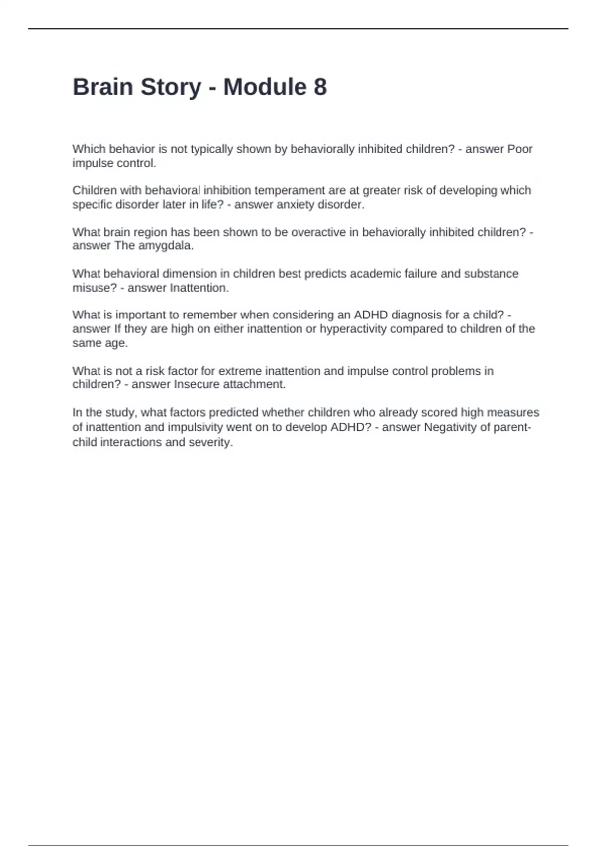 Brain Story - Module 8. Questions with Accurate Answers - Brain story ...