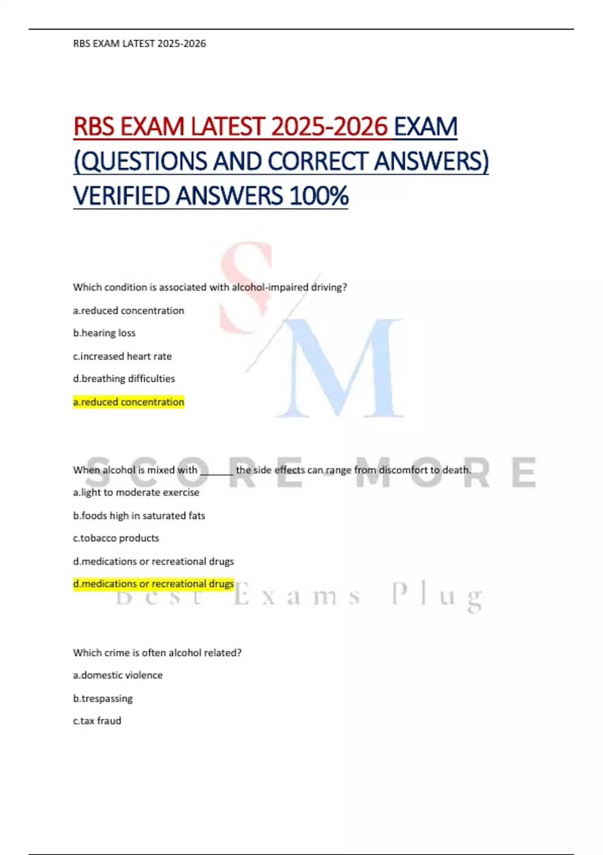RBS EXAM LATEST EXAM (QUESTIONS AND CORRECT ANSWERS) VERIFIED ANSWERS ...