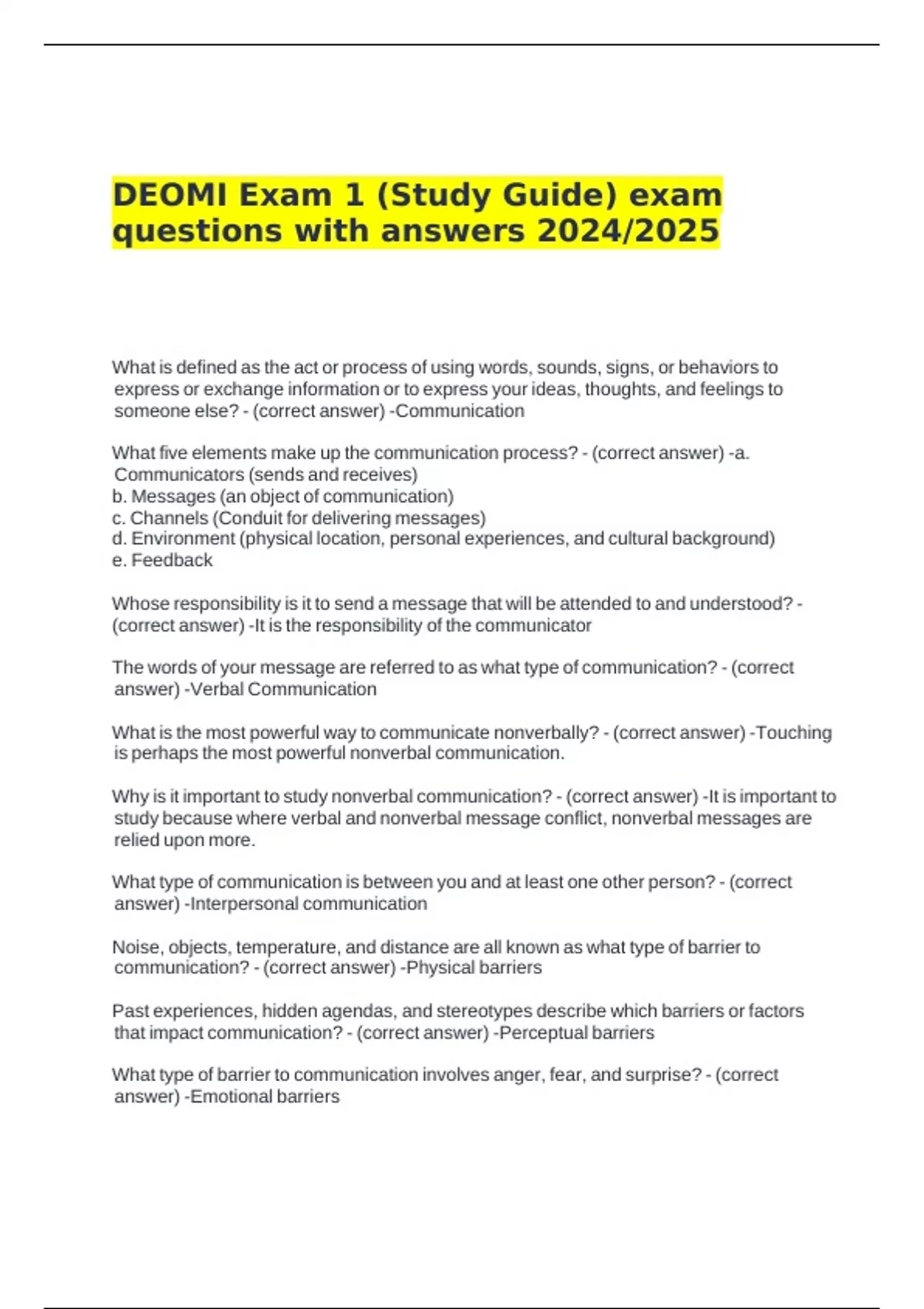 DEOMI Exam 1 (Study Guide) exam questions with answers . - DEOMI ...