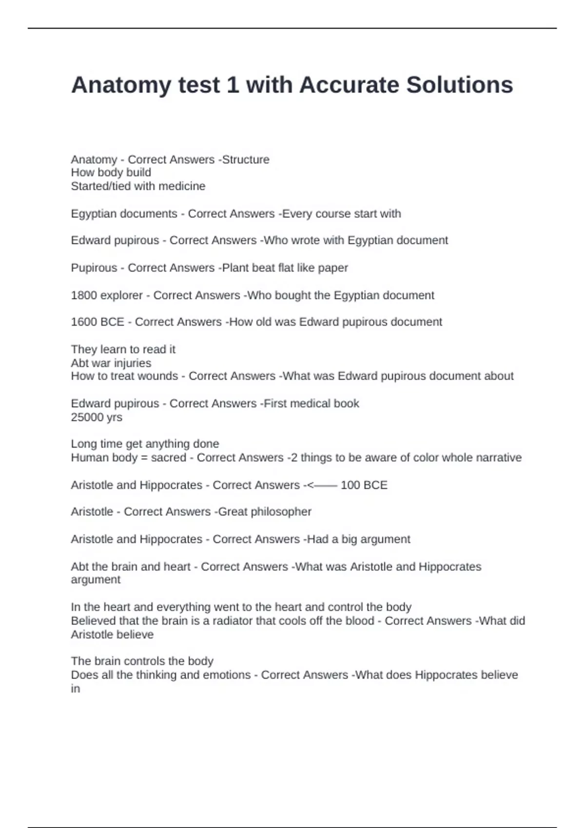 Anatomy test 1 with Accurate Solutions - Human anatomy - Stuvia US