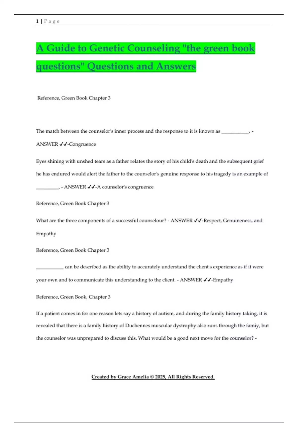 A Guide to Genetic Counseling "the green book questions" Questions and ...