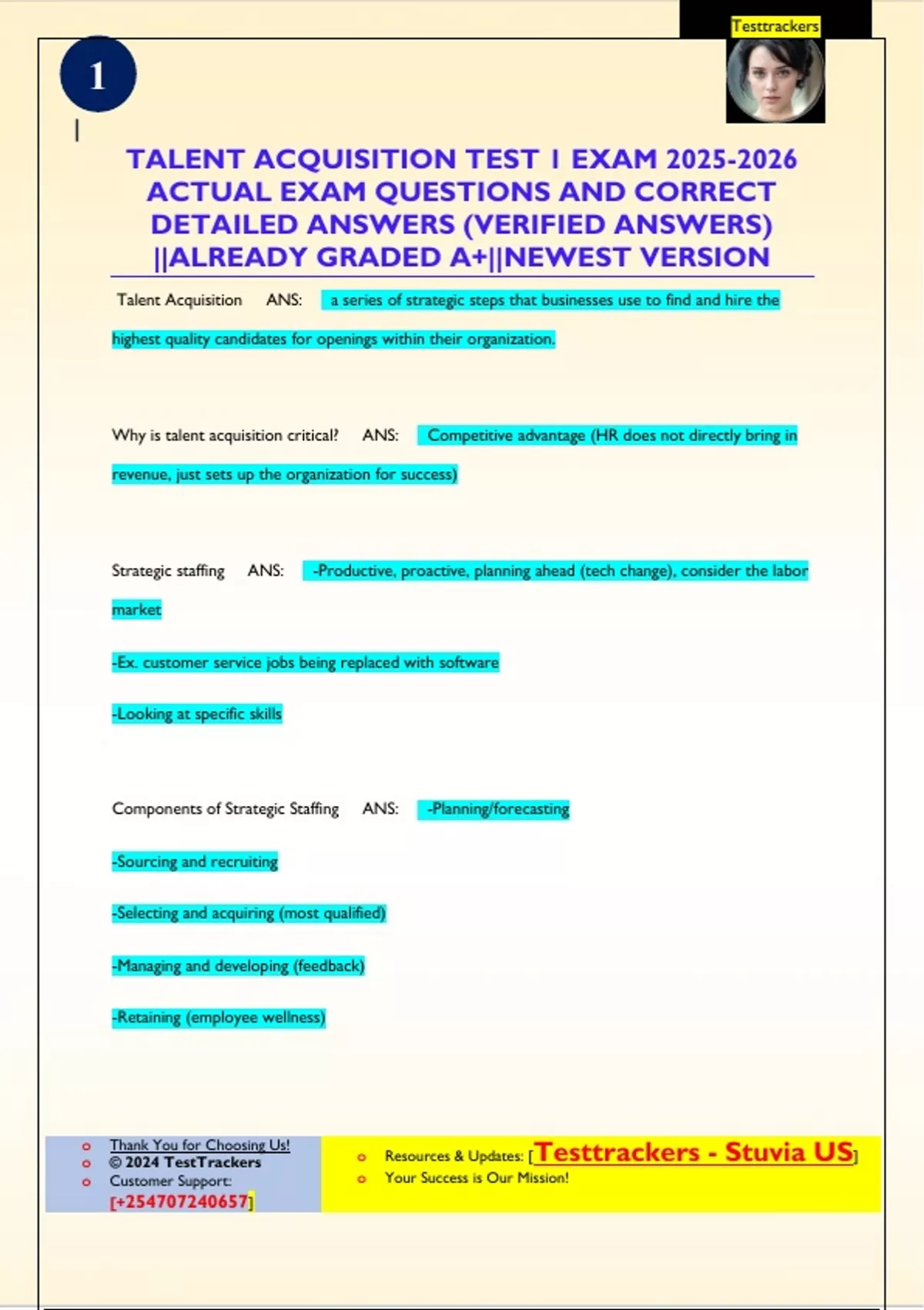 TALENT ACQUISITION TEST 1 EXAM ACTUAL EXAM QUESTIONS AND CORRECT ...