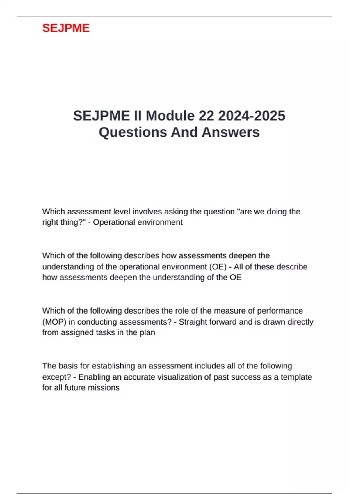SEJPME II Module Questions And Answers - SEJPME 2 - Stuvia UK