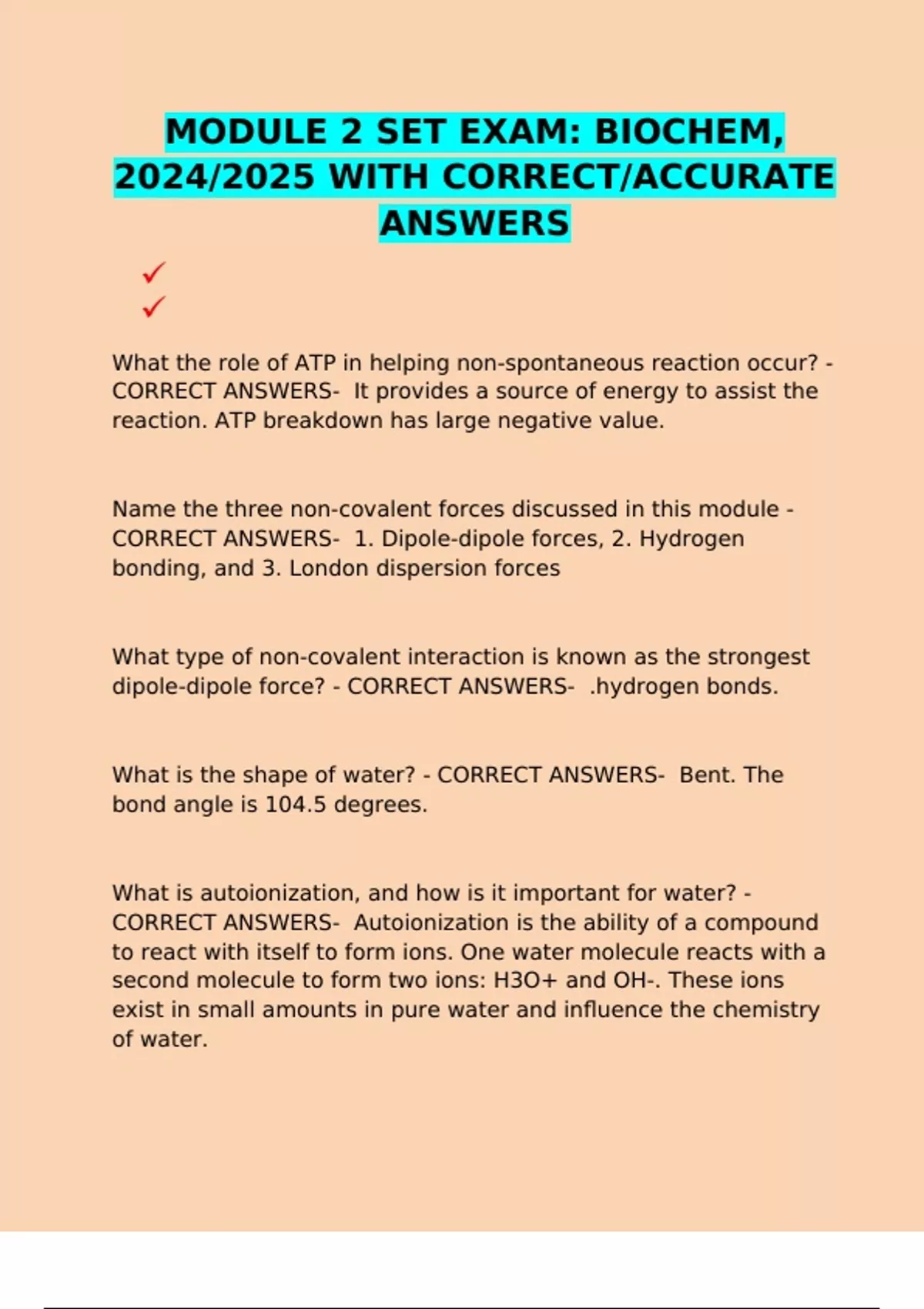 MODULE 2 SET EXAM: BIOCHEM, 2024/2025 WITH CORRECT/ACCURATE ANSWERS ...